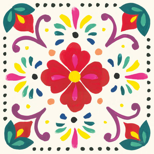World Menagerie " Floral Fiesta White Tile VIII " by Laura Marshall ...