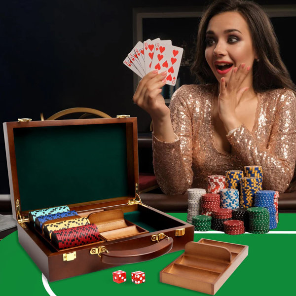 GSE Games & Sports Expert 300ct Solid Wood Poker Chip Cases with Chip ...