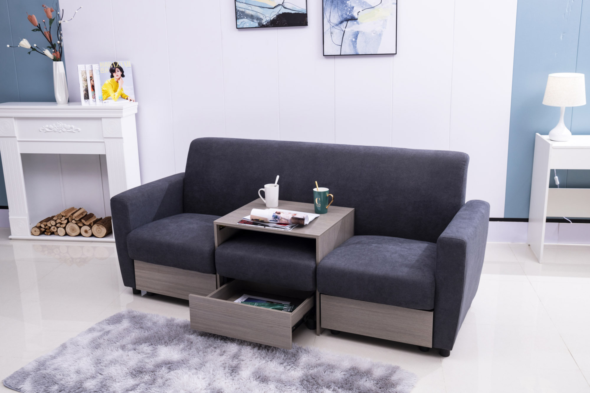Latitude Run® 77.9" Living Room Apartment Studio Sofa with Coffee Table ...
