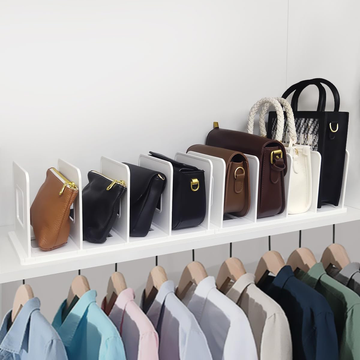 Latitude Run® Purse Organizer For Closet Shelf 10 Divider, Adjustable ...