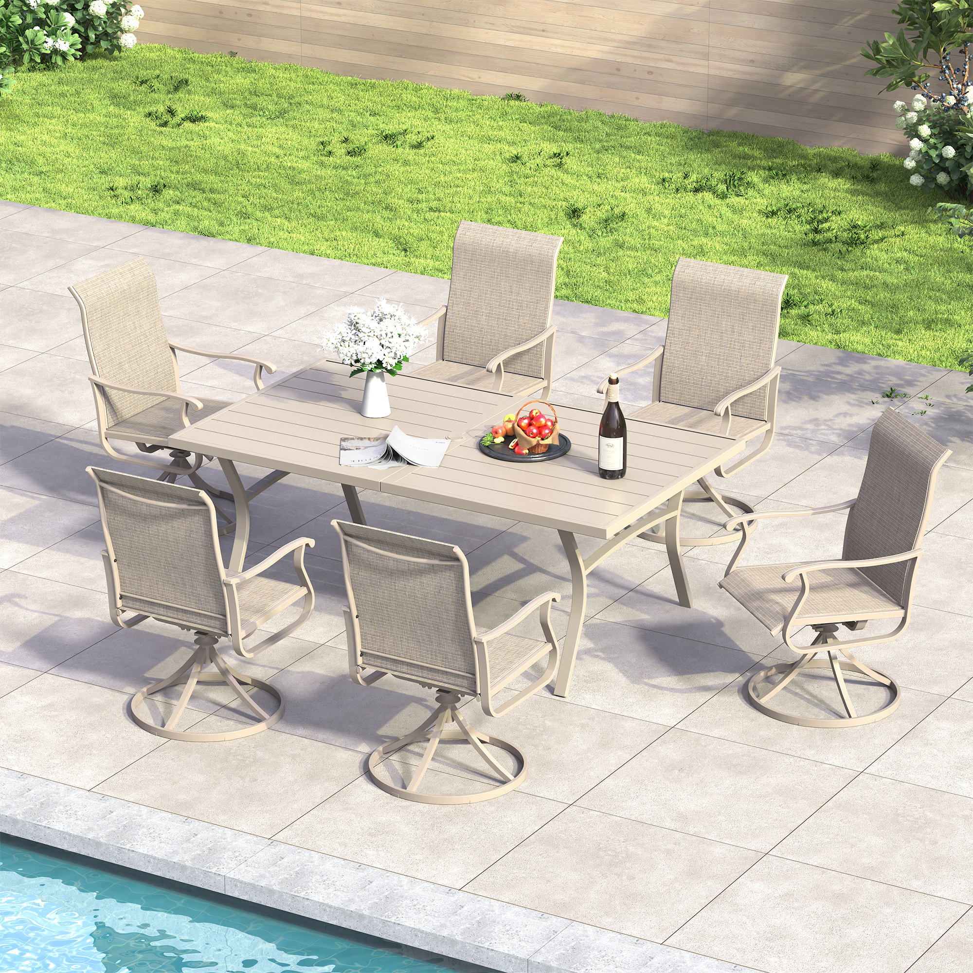 Red Barrel Studio® 63“ Patio Dining Set with Metal Curved Dining Table ...