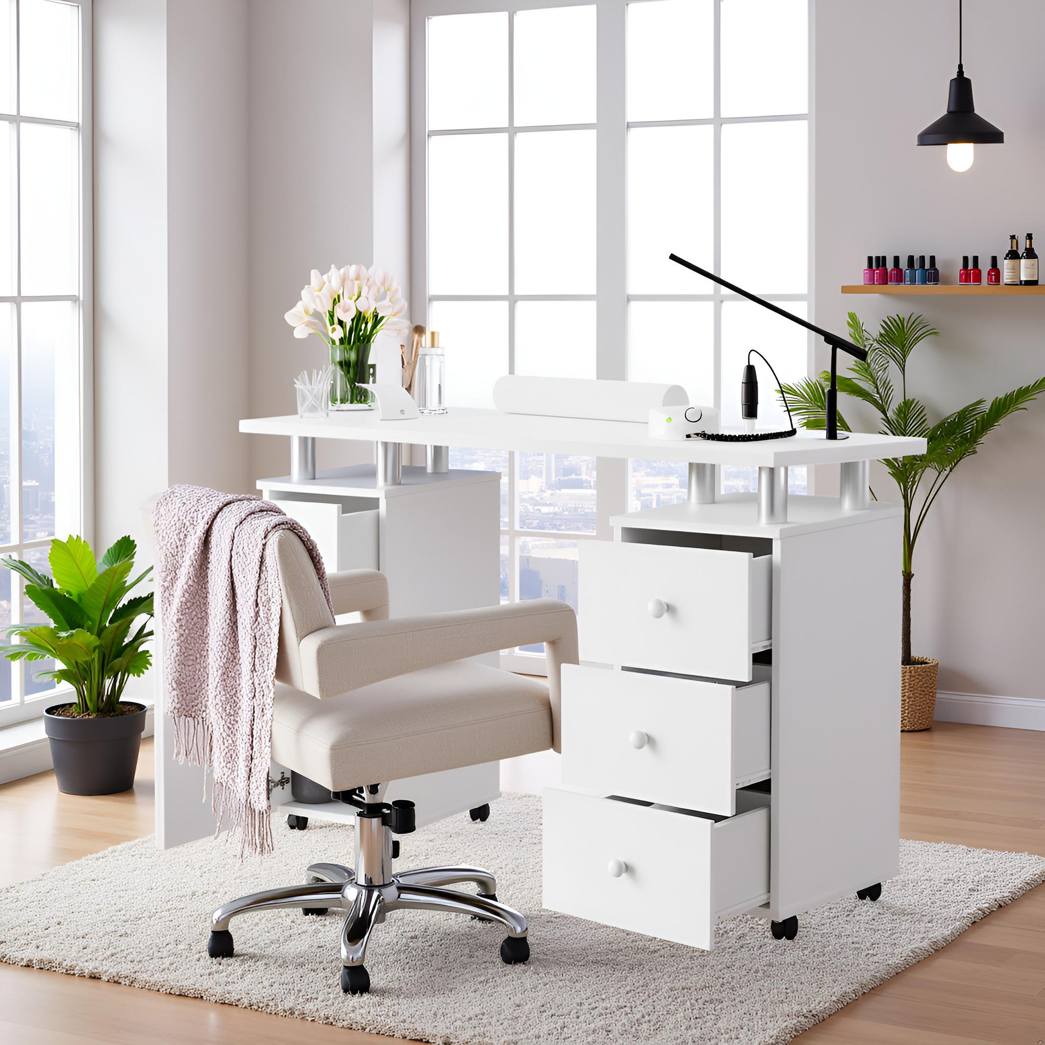 Latitude Run® Nail Desk for Nail Tech 47 inch Manicure Table with ...