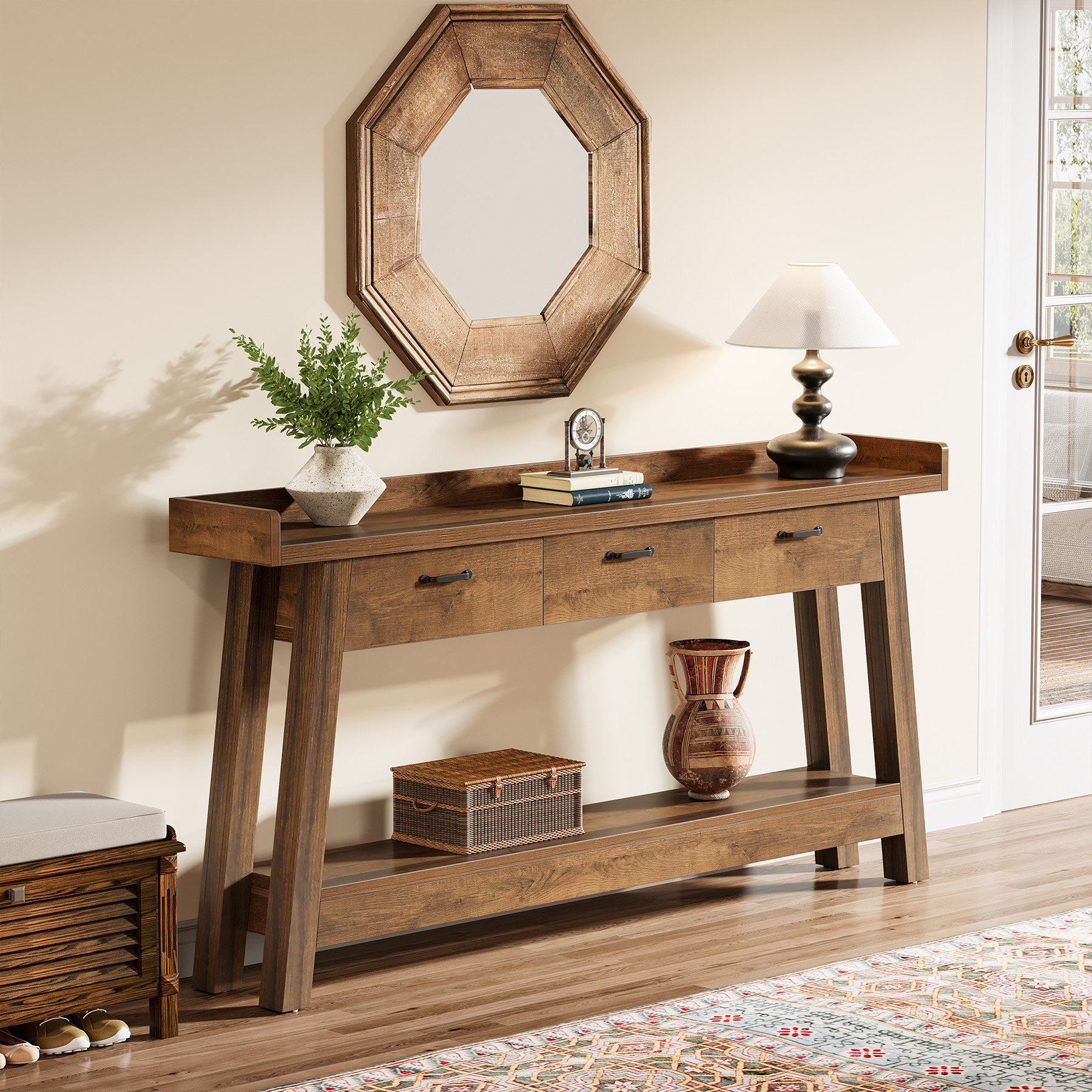 Millwood Pines 70.9-Inch Sofa Console Table with 3 Drawers | Wayfair