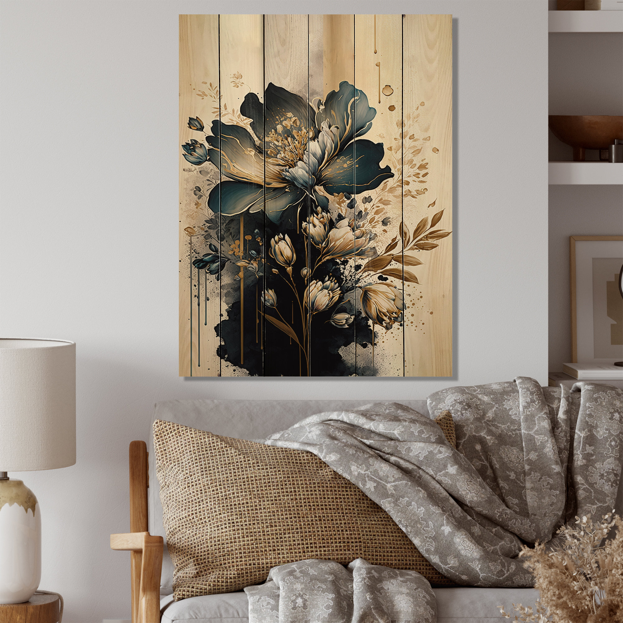 House of Hampton® Almeer Black And Gold Peruvian Lily - Unframed Print ...