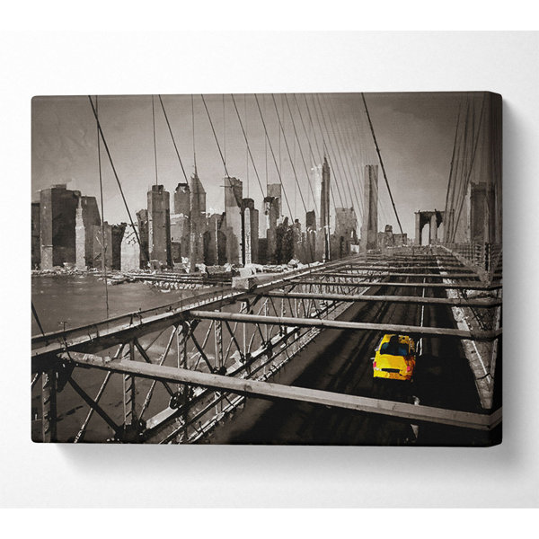 Borough Wharf Brooklyn Bridge Yellow Cab Leaving NYC - Wrapped Canvas ...