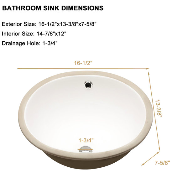 Ebern Designs White, Oval, Undermount, Ceramic, Bathroom Sink, 16.5"X13 ...