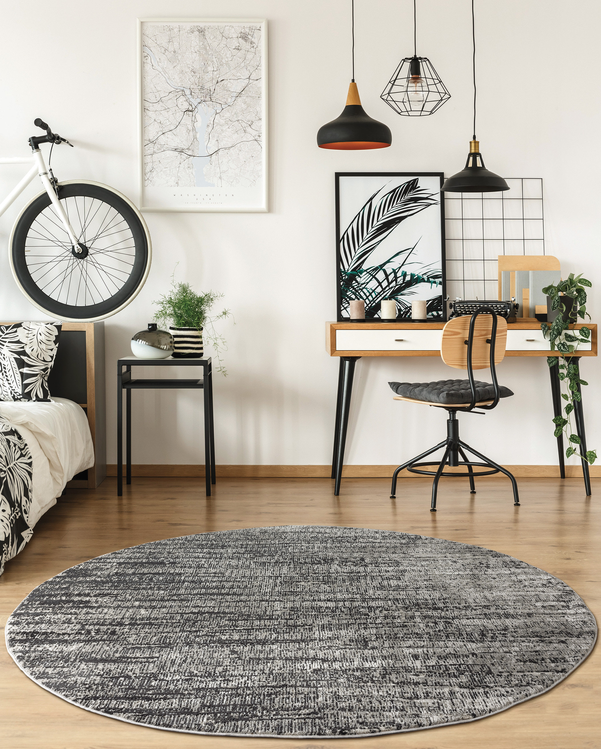 17 Stories Abstract Machine Woven Round 7'10" Area Rug in Gray | Wayfair