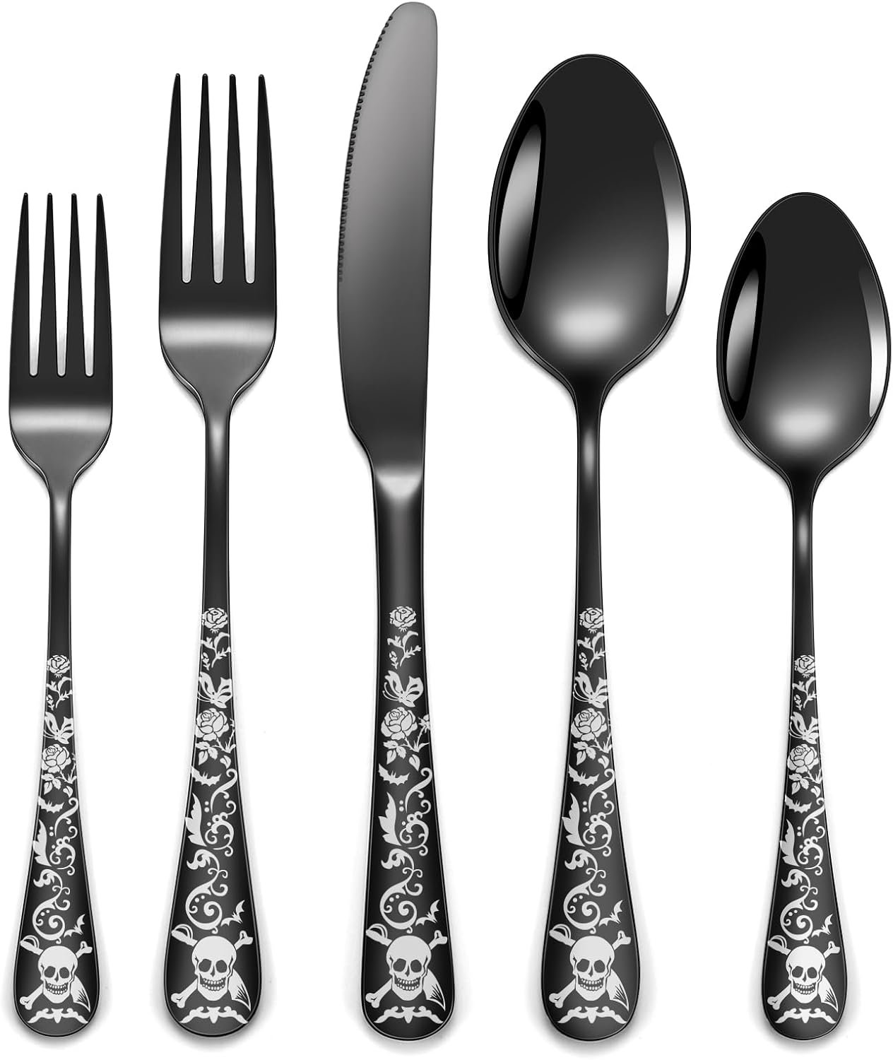 Trinx 40-Piece Skull Pattern Flatware Set For 8, Gothic Pirate Rose ...