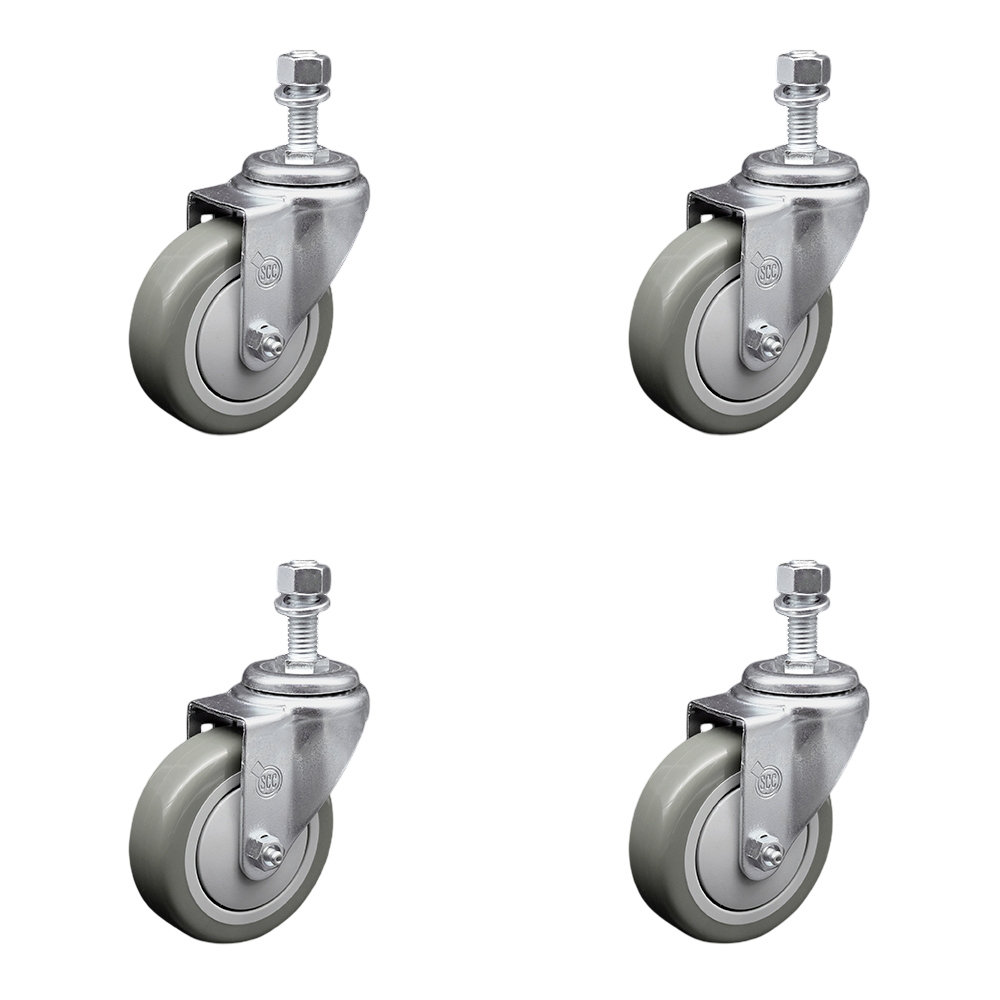Service Caster Polyurethane Wheel Swivel 10mm Threaded Stem Caster Set ...