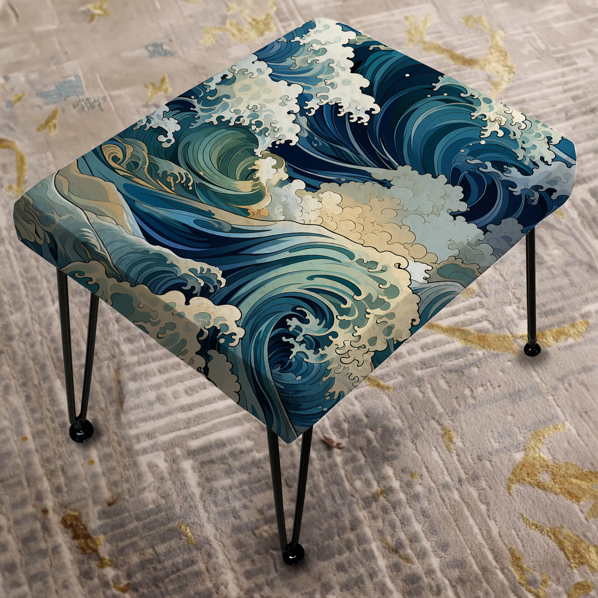 Design Art Waves Japanese Hokusai Pattern - Coastal Rectangle Ottoman ...