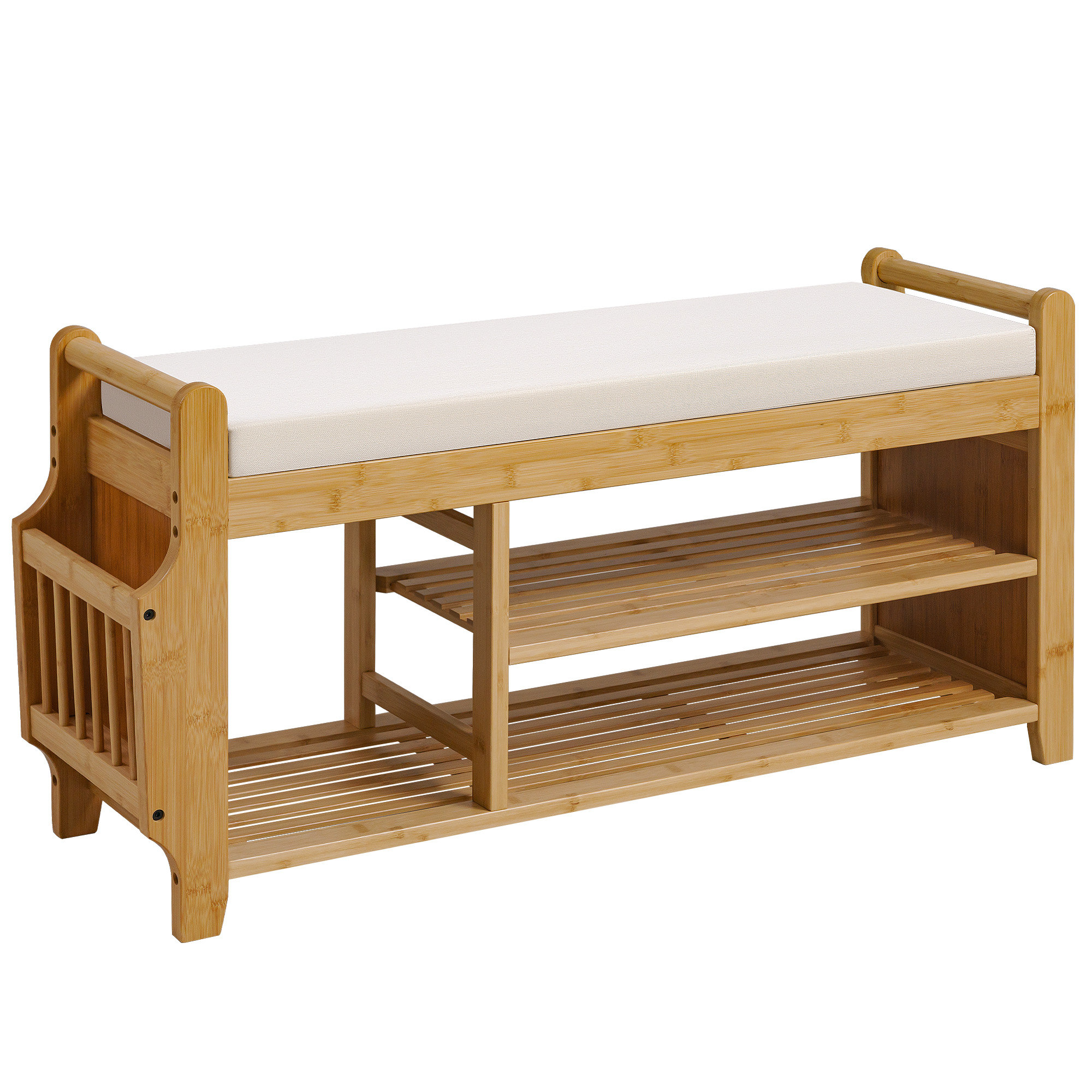 Millwood Pines Wood Entryway Bench With Beige Chshion And Drawer | Wayfair