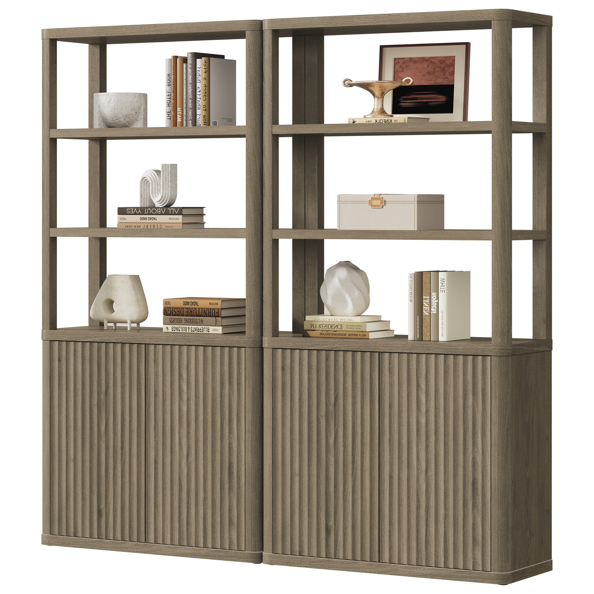 Latitude Run® Cesiro 6-Tier Bookcase With 2 Fluted Doors And Adjustable ...