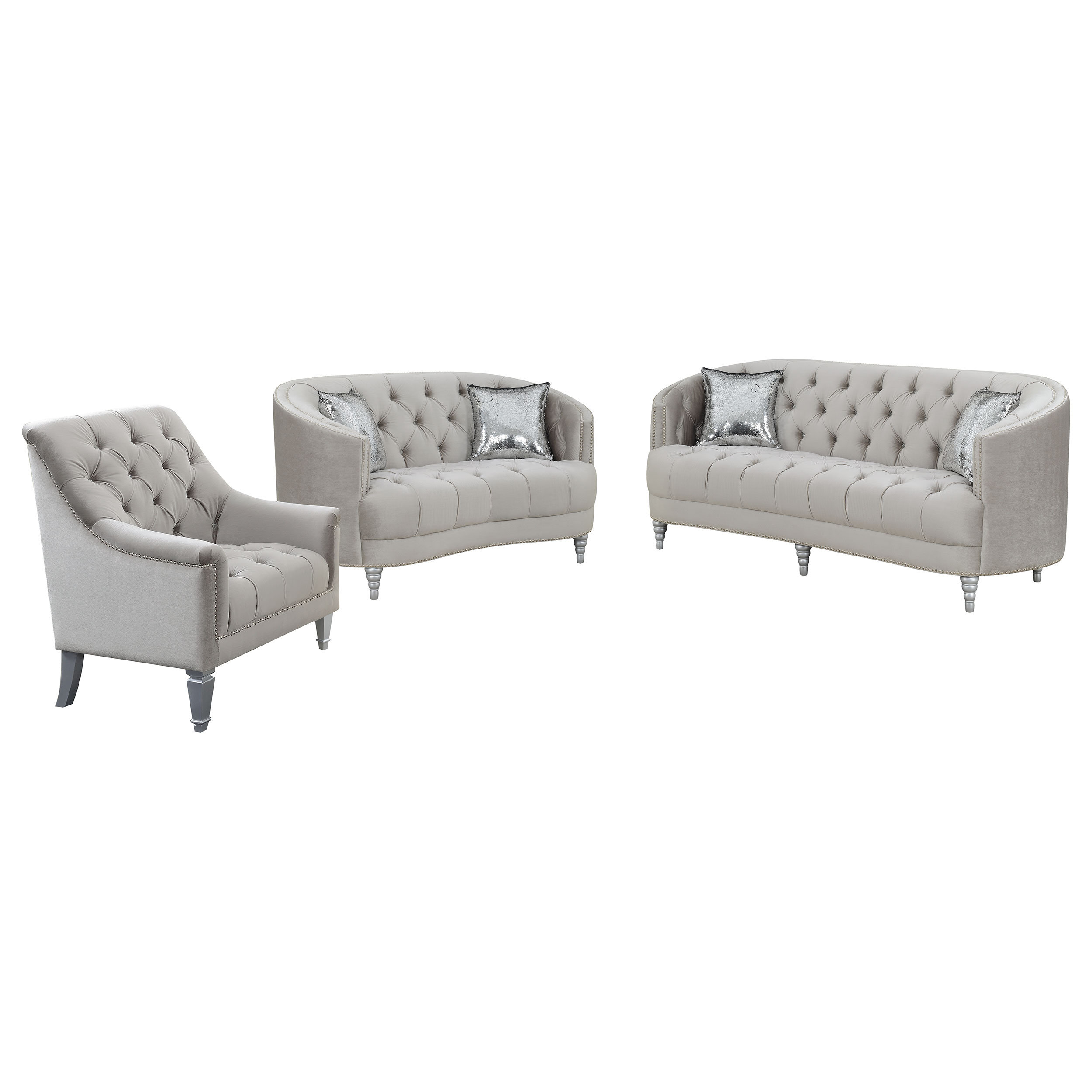 Alma Avonlea 3-Piece Upholstered Sloped Arm Sofa Set Grey Fabric | Wayfair