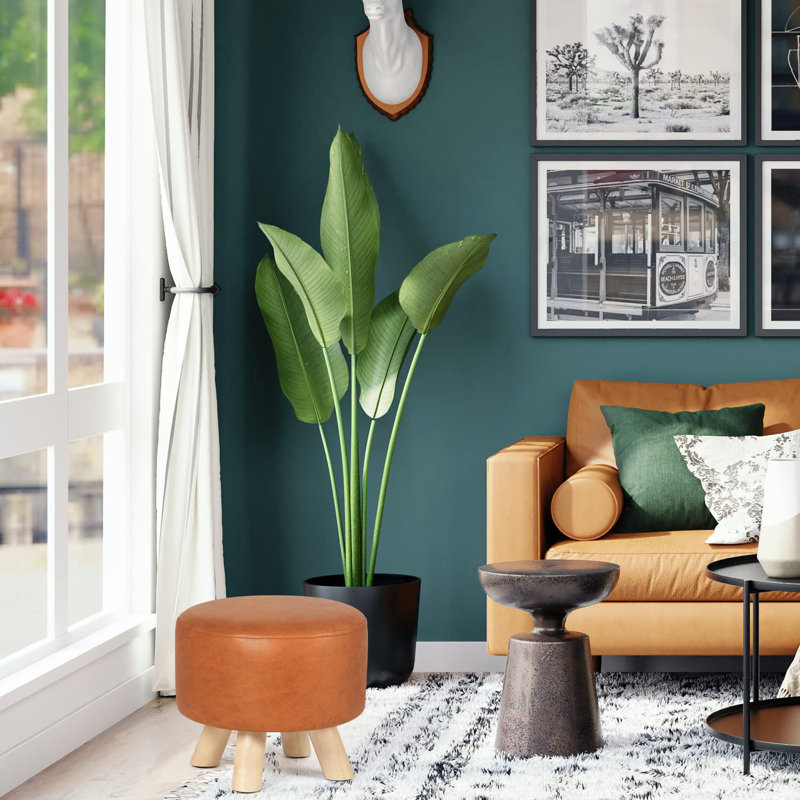 Corrigan Studio® Small Round Ottoman Foot Rest Stool Fabric Padded Seat ...