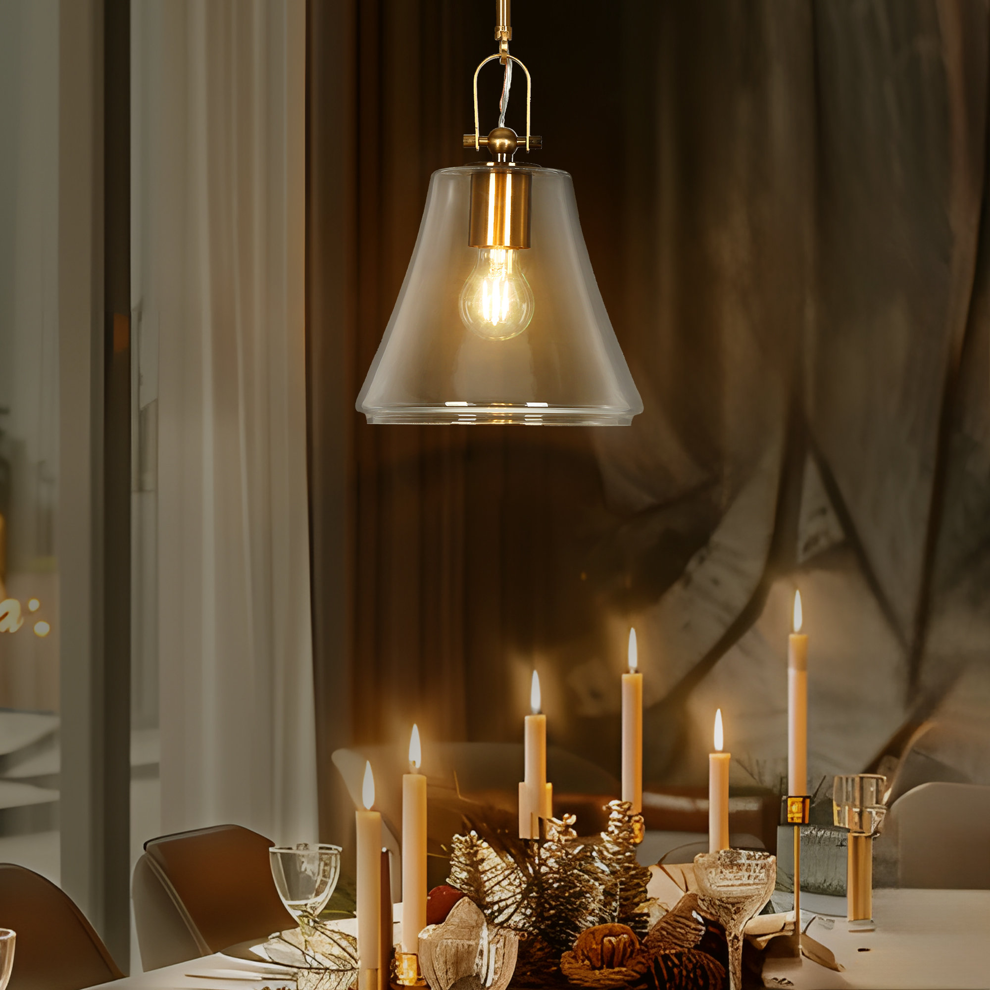 Longshore Tides 1-Light Single Bell Kitchen Island Pendant With Clear ...