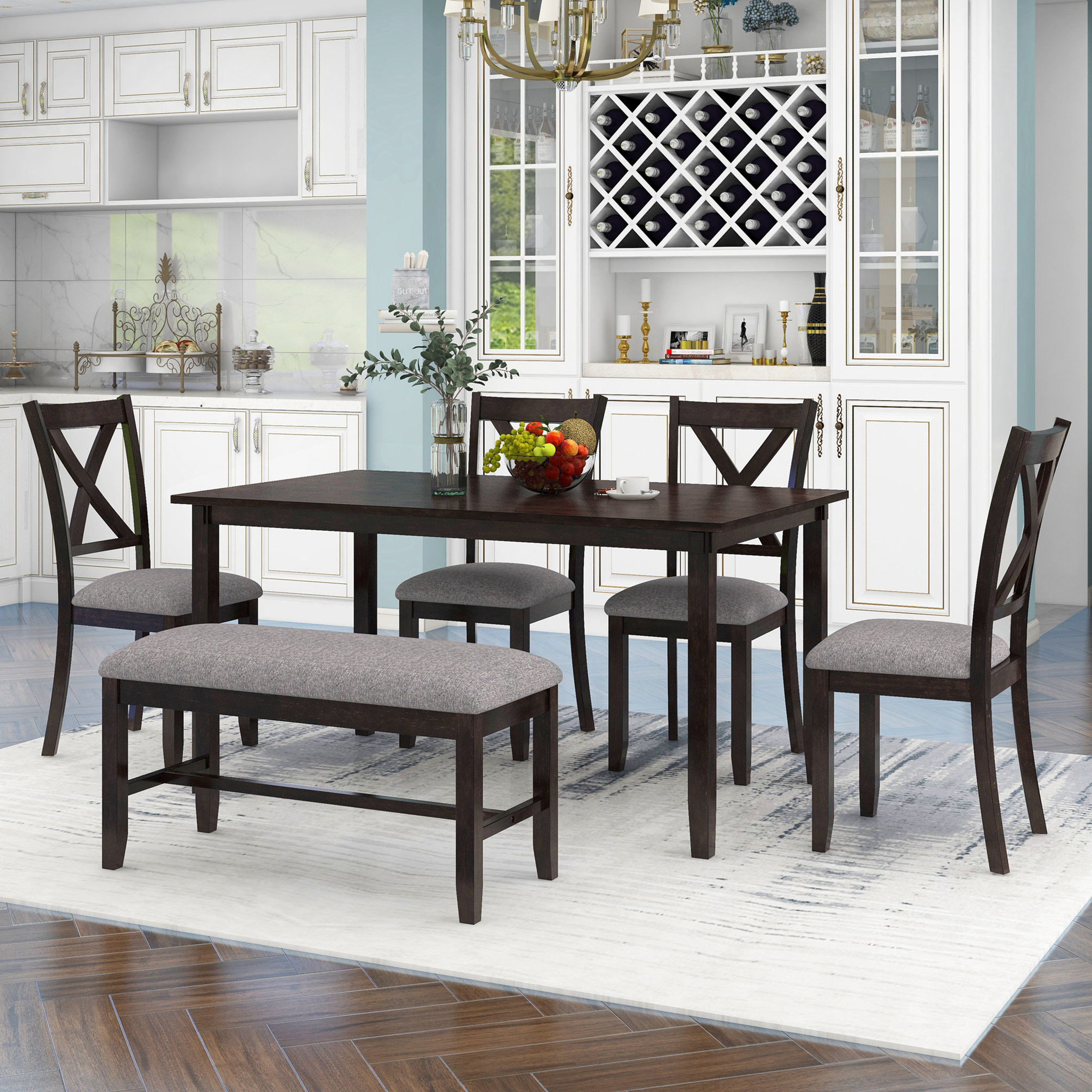 Gracie Oaks 6-Piece Kitchen Dining Table Set Wooden Rectangular Dining ...