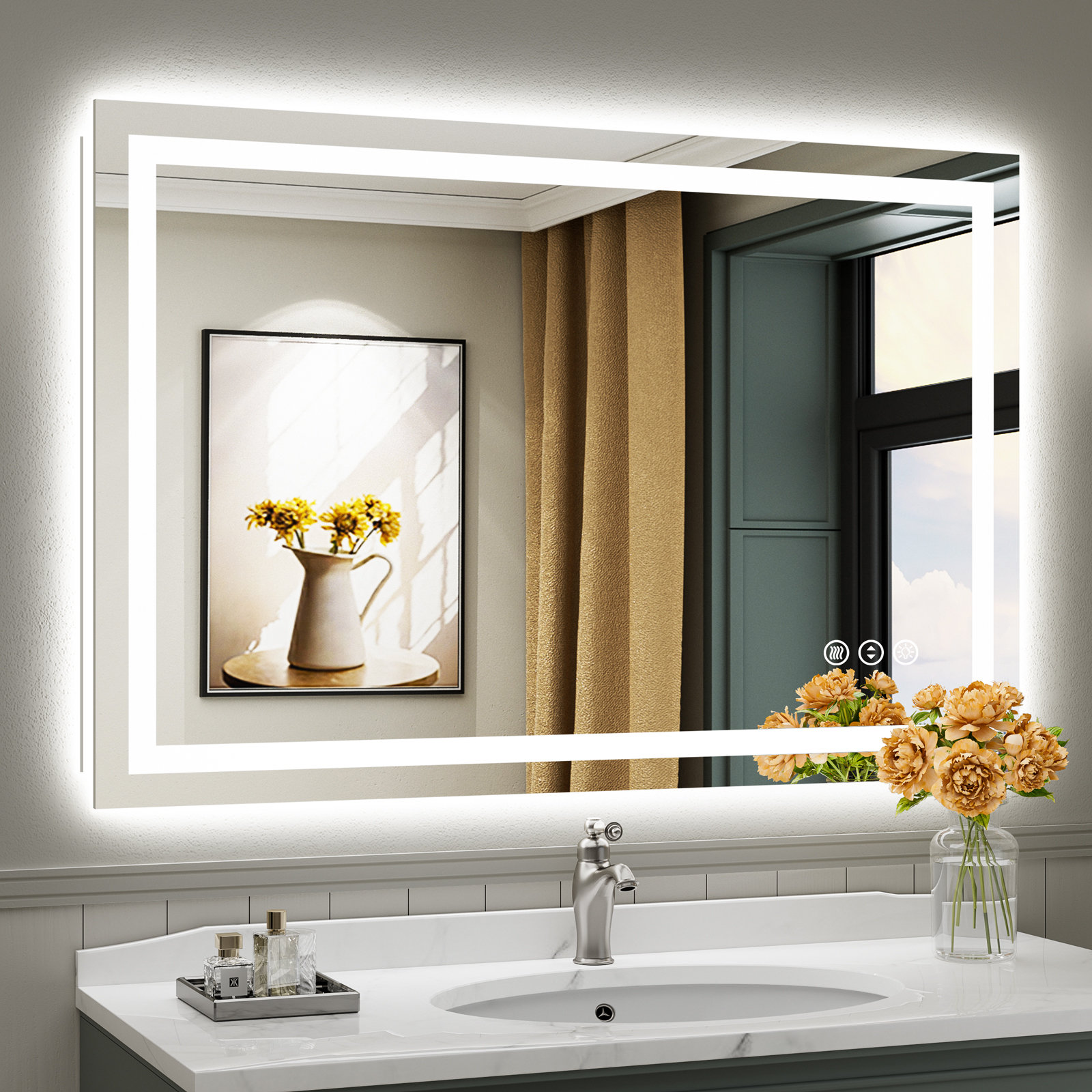 Ivy Bronx LED Bathroom Mirror with Lights, Backlit & Front Lit, Lighted ...