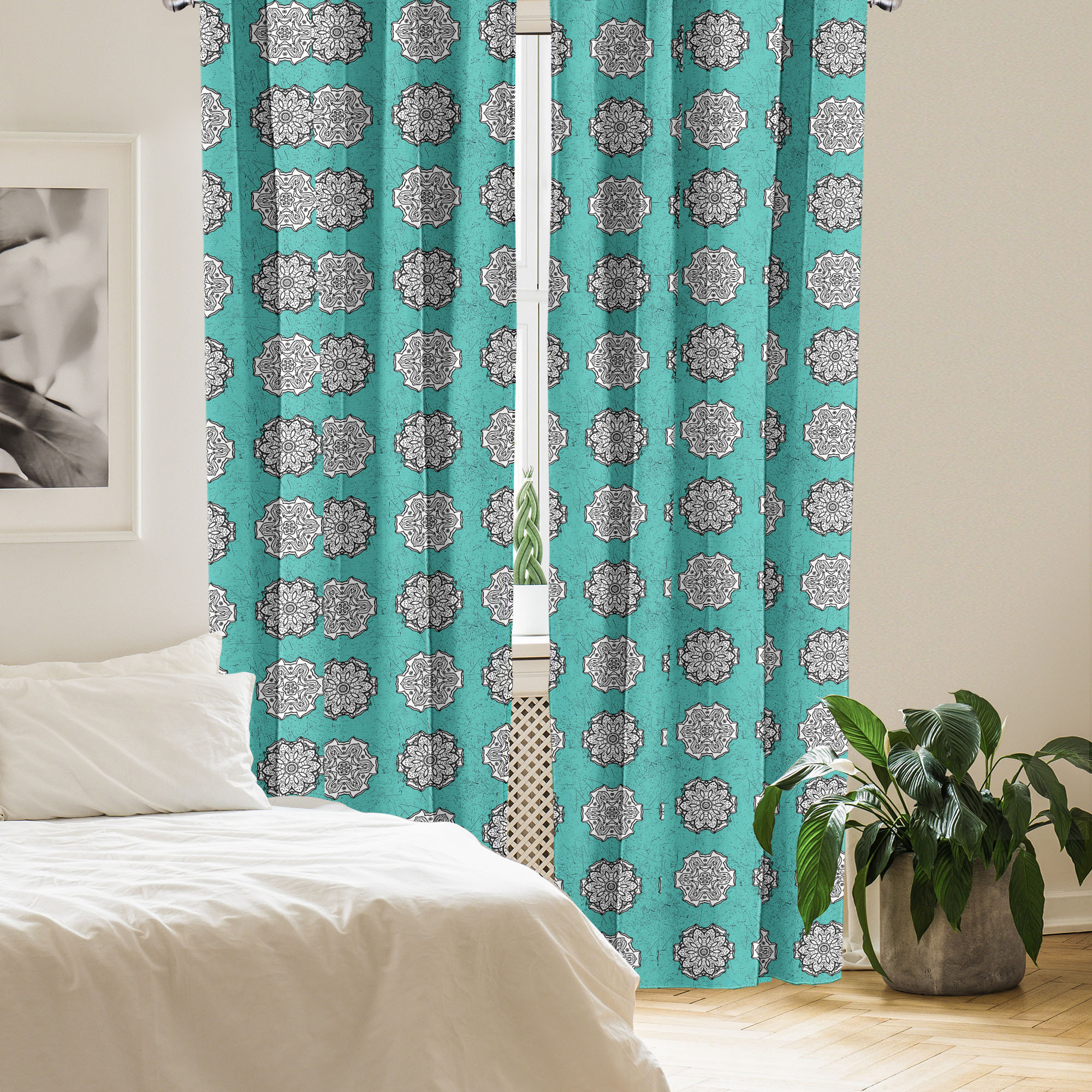 East Urban Home Blue Mandala 4-Panel Curtains, Medieval Floral Royal ...