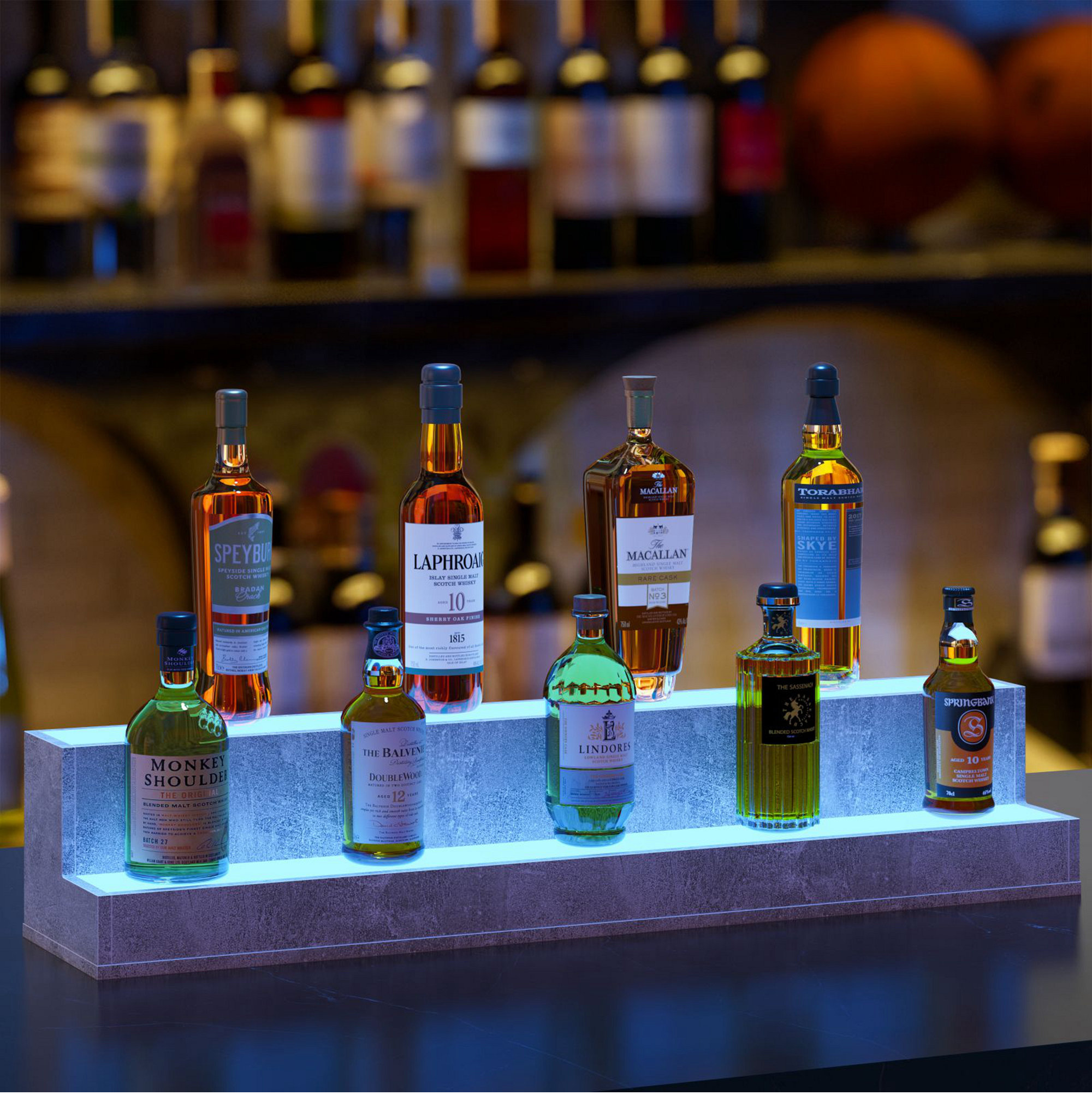 Ivy Bronx LED Lighted Liquor Bottle Display Shelf, 37 Inch Bar Display ...