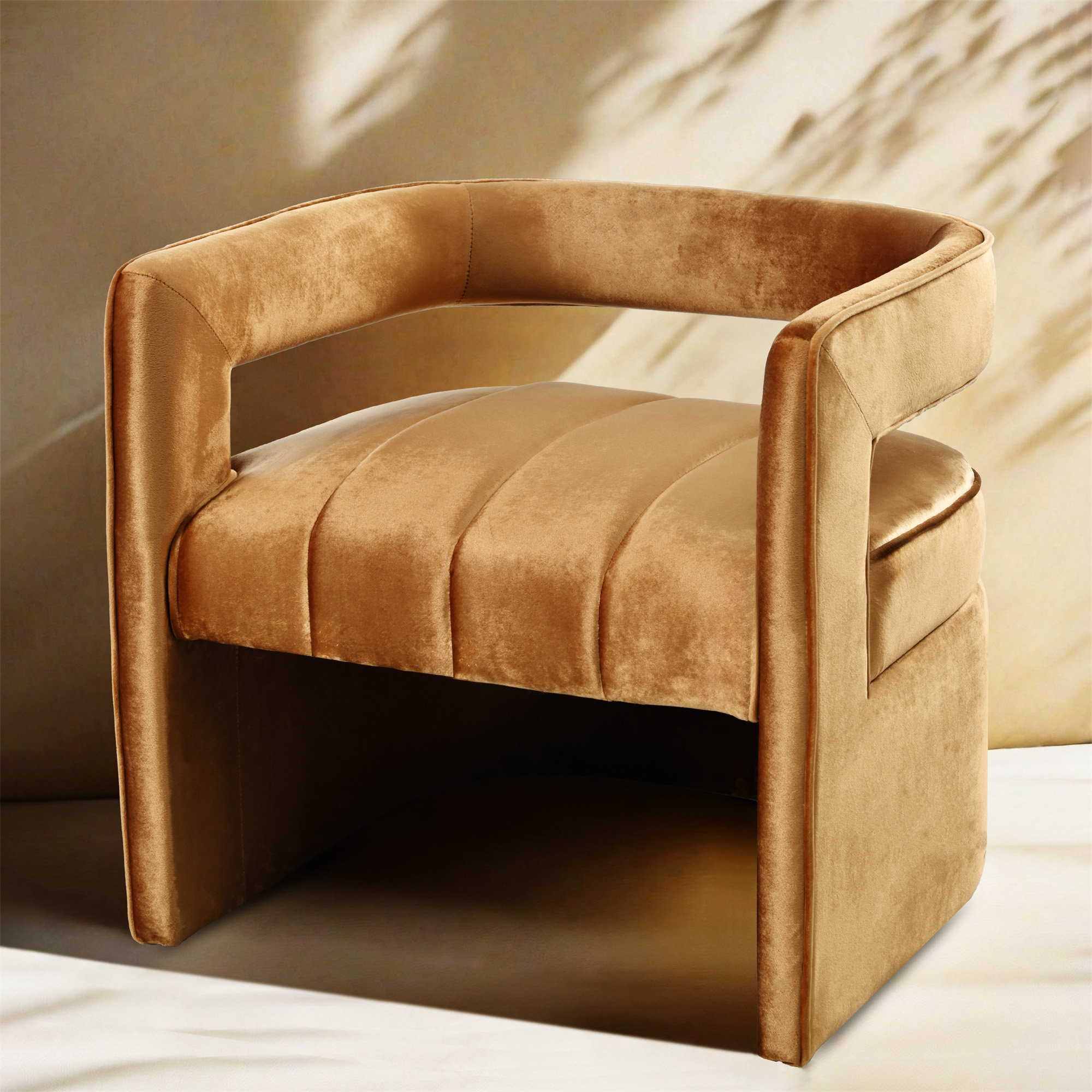 Red Barrel Studio Modern Velvet Accent Chair With Ribbed Detail, Luxury ...