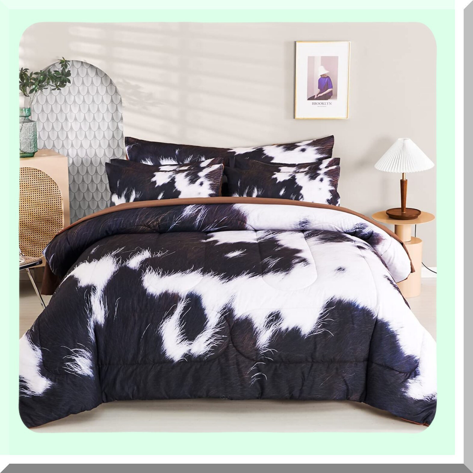 Everly Quinn Highland Rustic Cow Print 8-Piece Comforter Set - Western ...
