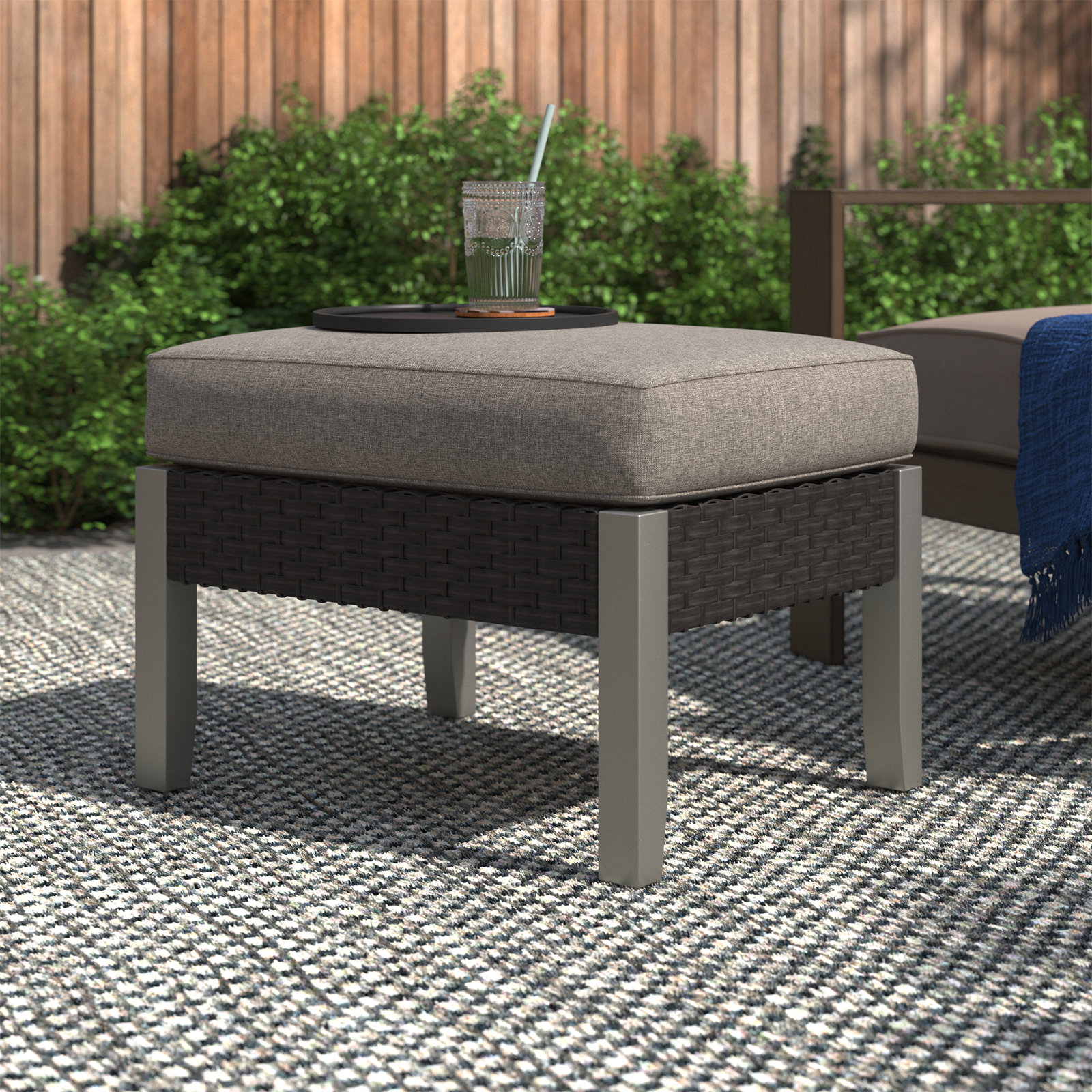 Wade Logan Bertolde Outdoor Ottoman with Cushion & Reviews | Wayfair