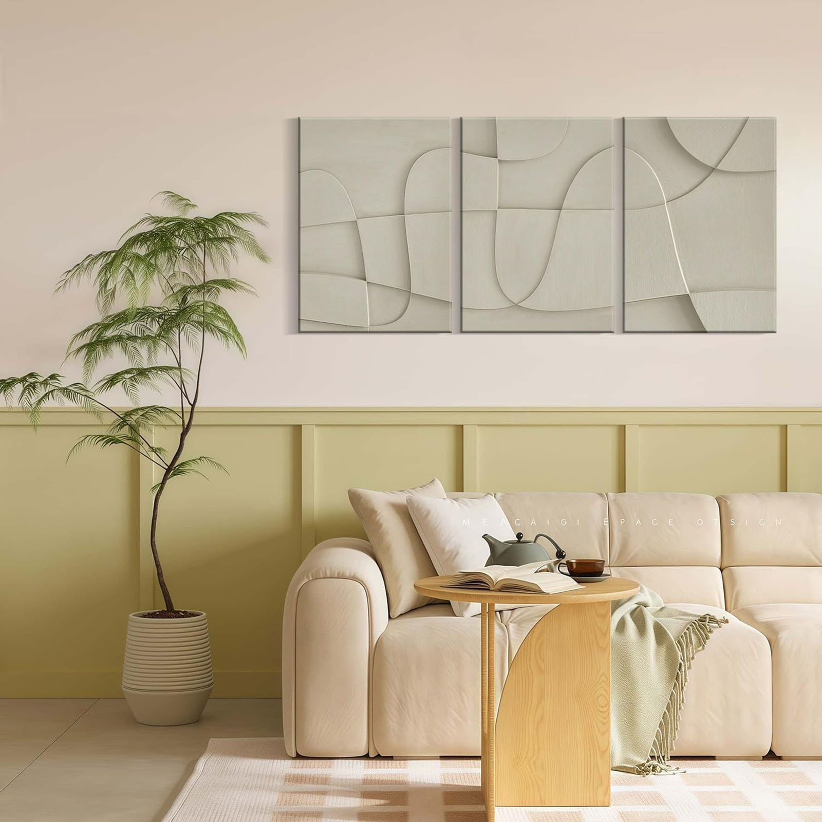 Ivy Bronx 3Pcs Abstract Wall Art Canvas Wrap Frame Set Modern Geometric ...