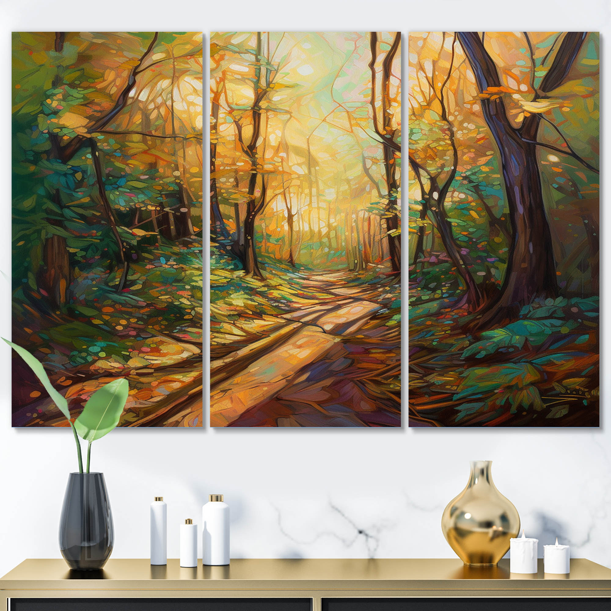 Design Art Sunlight Through Trees In Autumn Forest Trail I - Forest ...