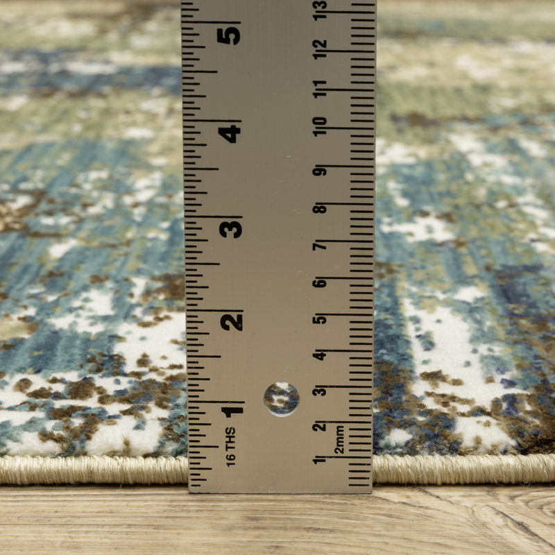 17 Stories Rayan Distresse Abstract Blue/ Green Hi-low Pile Fringed ...