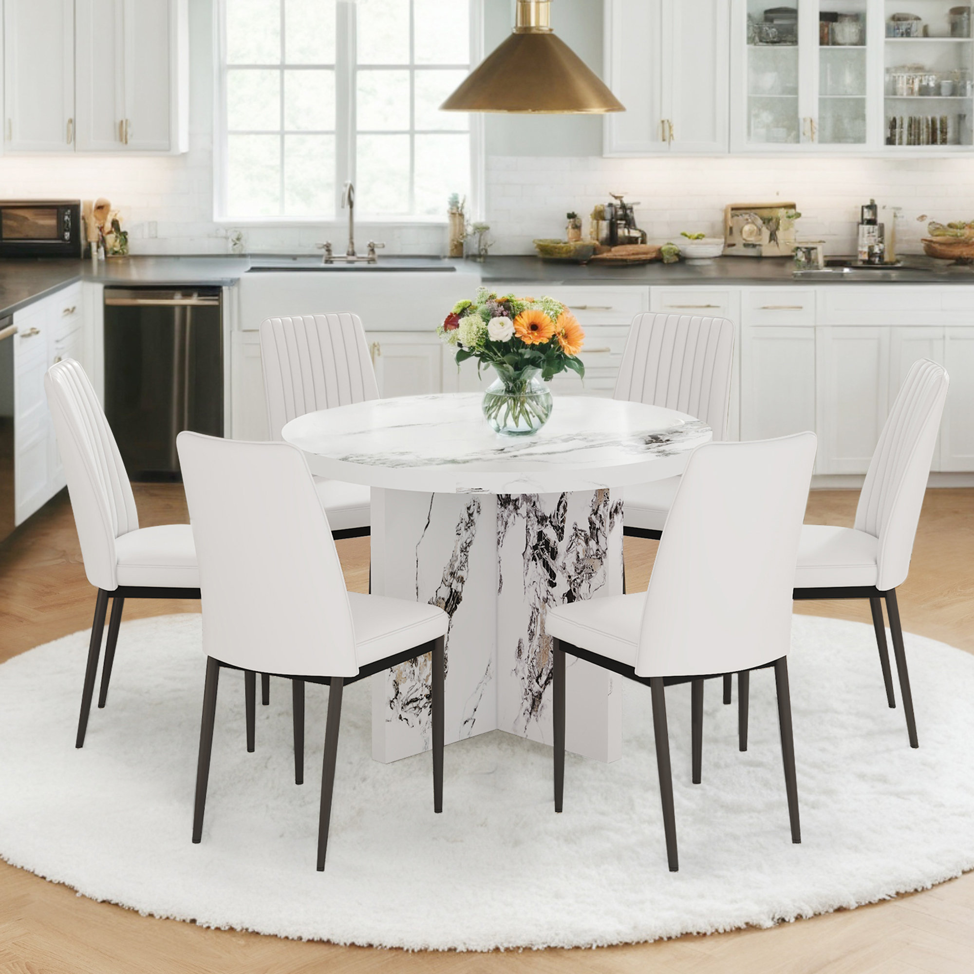 Ivy Bronx 7 Piece Round Dining Table Set, 42 Inch Modern Round Table ...