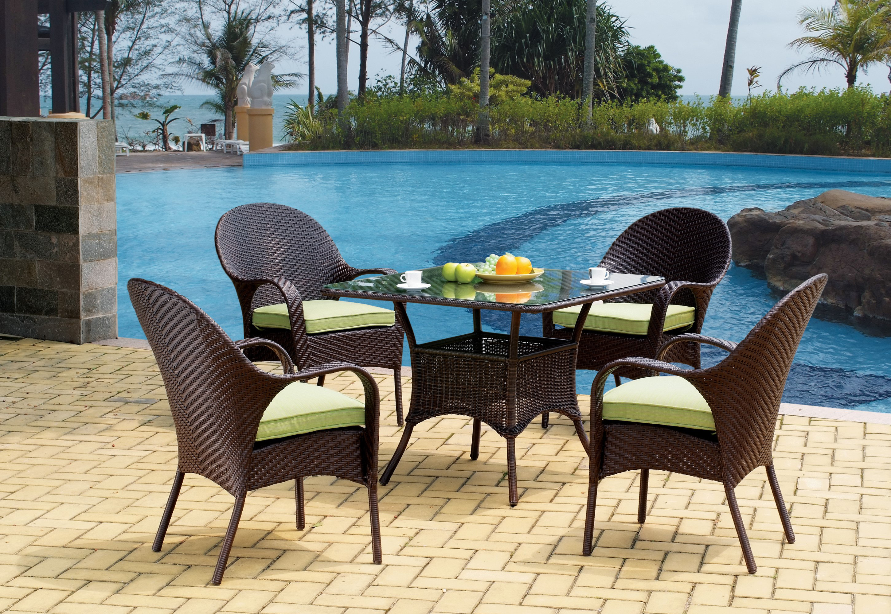 Highland Dunes Isabell Stacking Patio Dining Armchair with Cushion ...