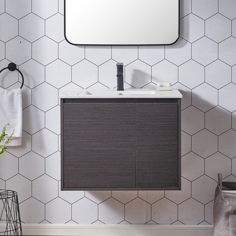 Ebern Designs Folashade 30" Black Wood Grain Wall-Mounted Modern Single ...