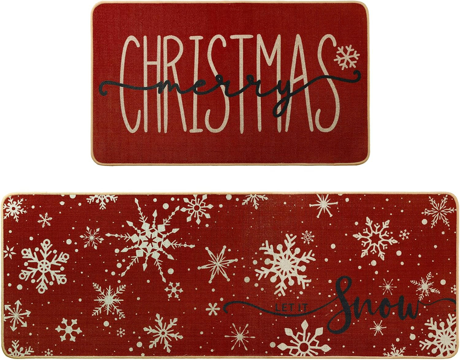 The Holiday Aisle® Snowflake Christmas Kitchen Mats Set of 2, Red Merry ...
