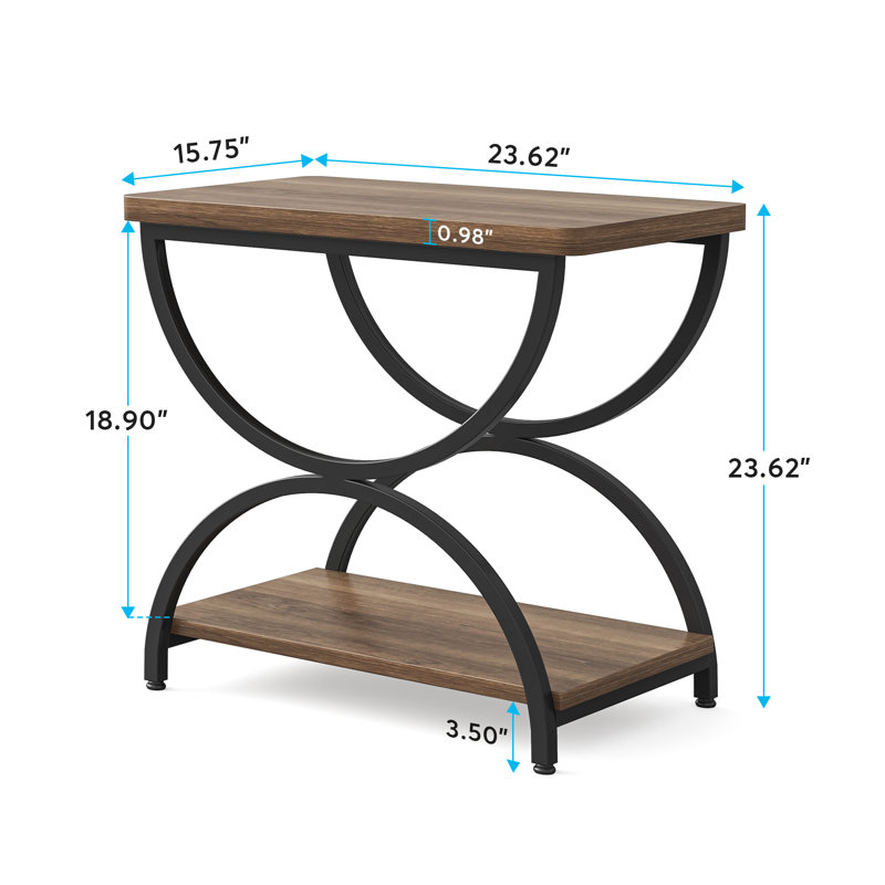 Mercer41 Tashai 2-Tier Rectangular End Side Table with Semicircular ...