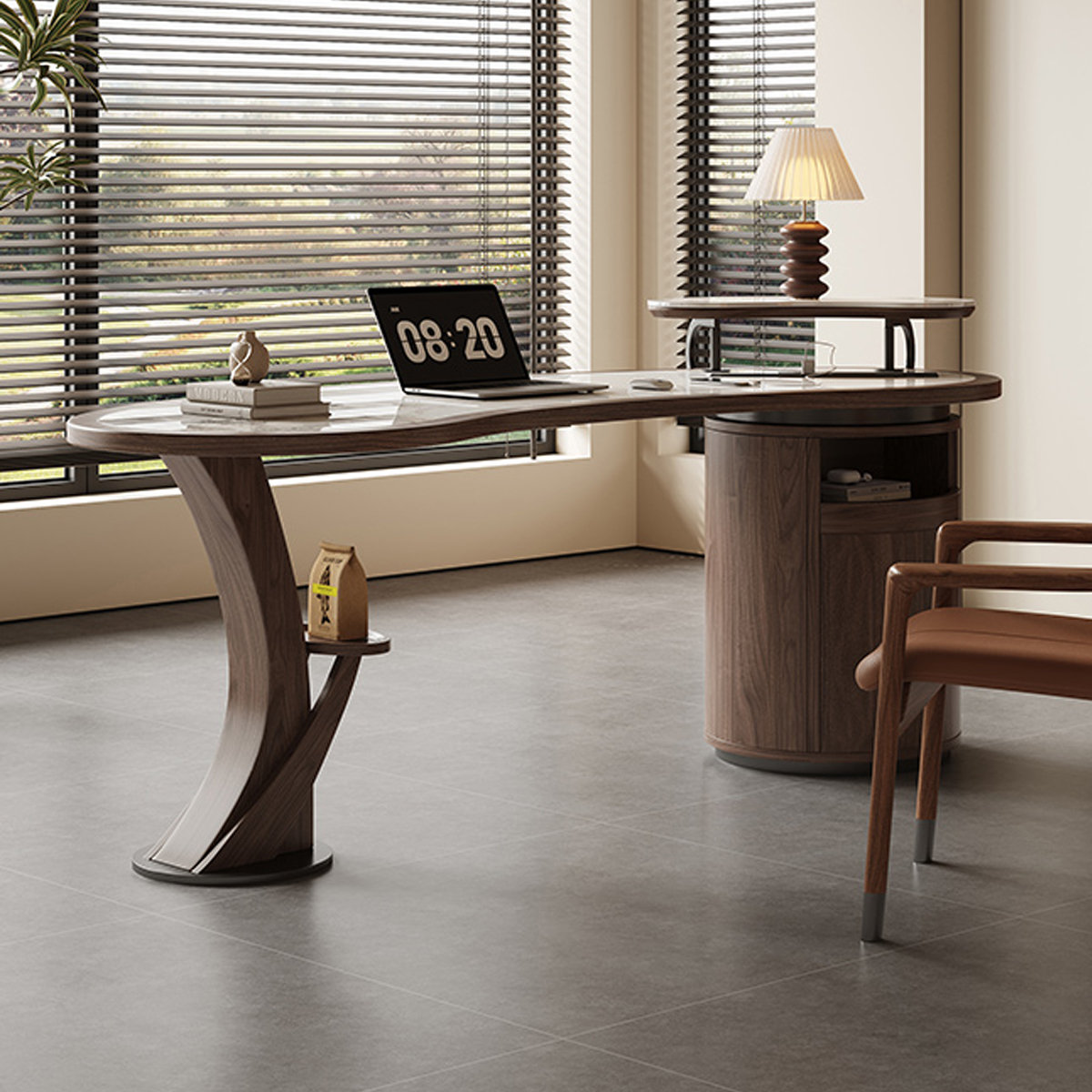 Hokku Designs Nut-brown Free Form Solid Wood+Stone desk - Wayfair Canada