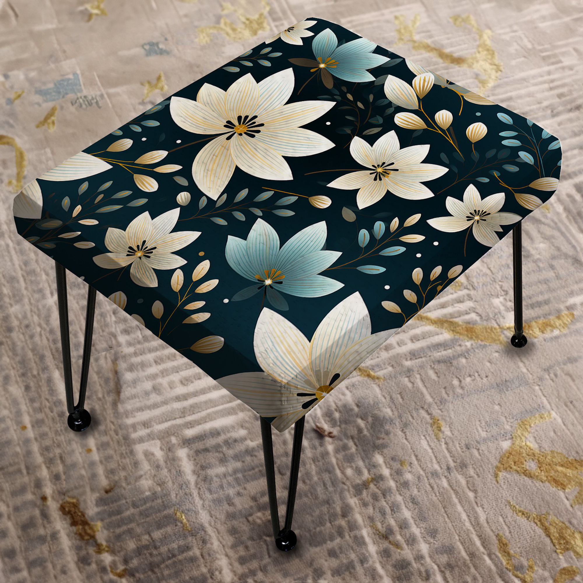 Design Art Beige Coastal Harmony Floral Pattern - Floral Rectangle ...