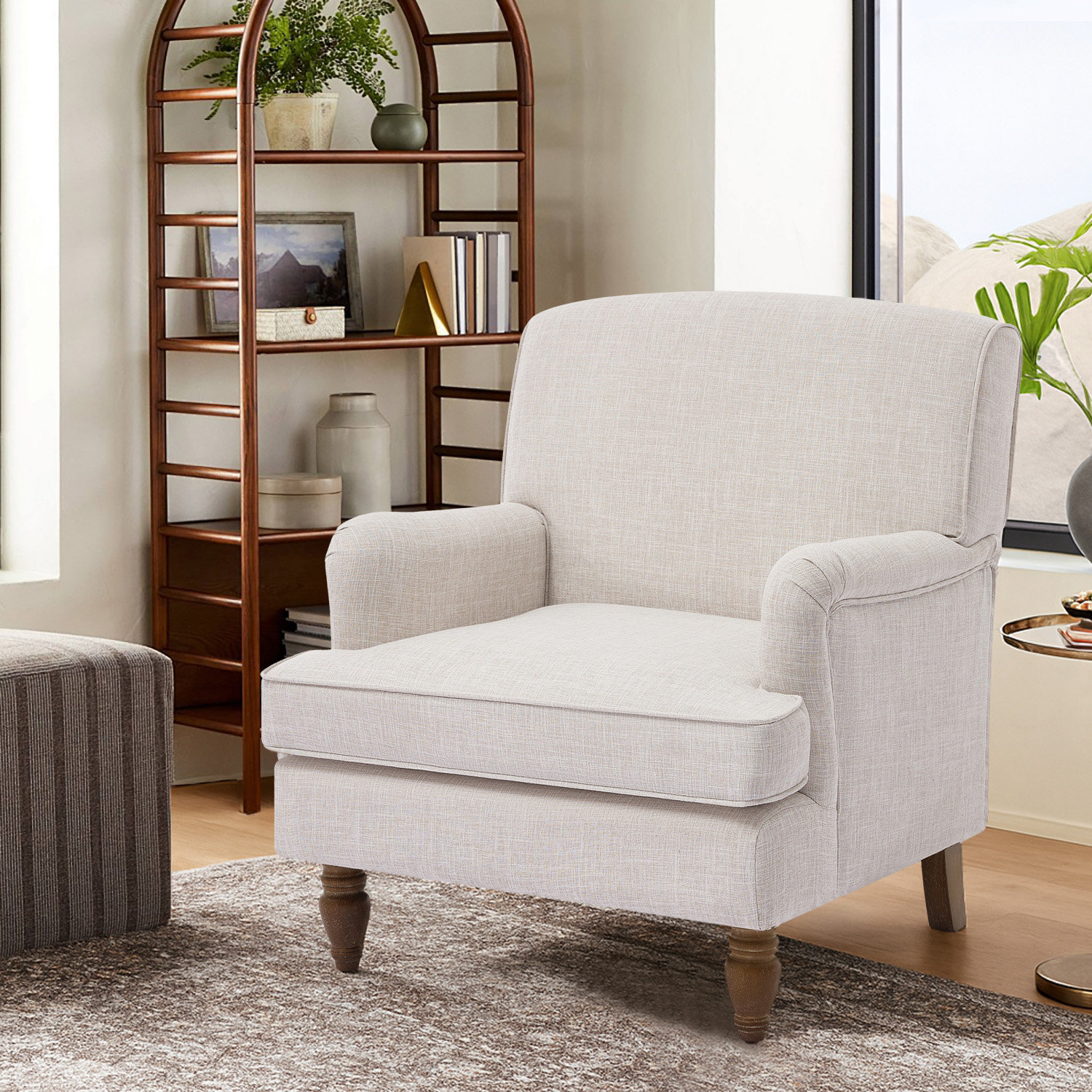 Alcott Hill Comfy Linen Upholstered Living Room Chair Reading Chair ...
