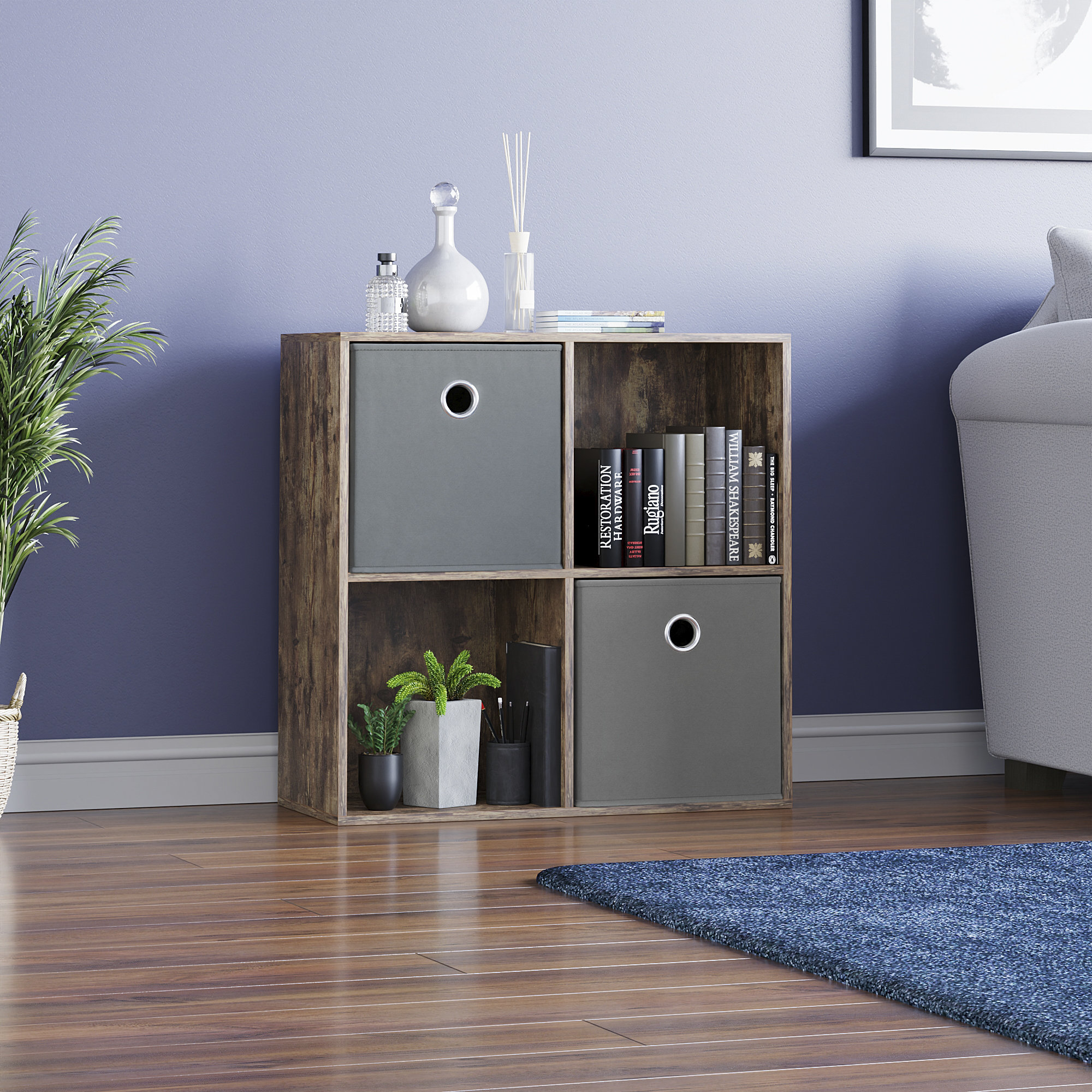 Alpen Home 2x2 Cube Storage Unit, Dark Wood & Cube Storage Basket, Set ...