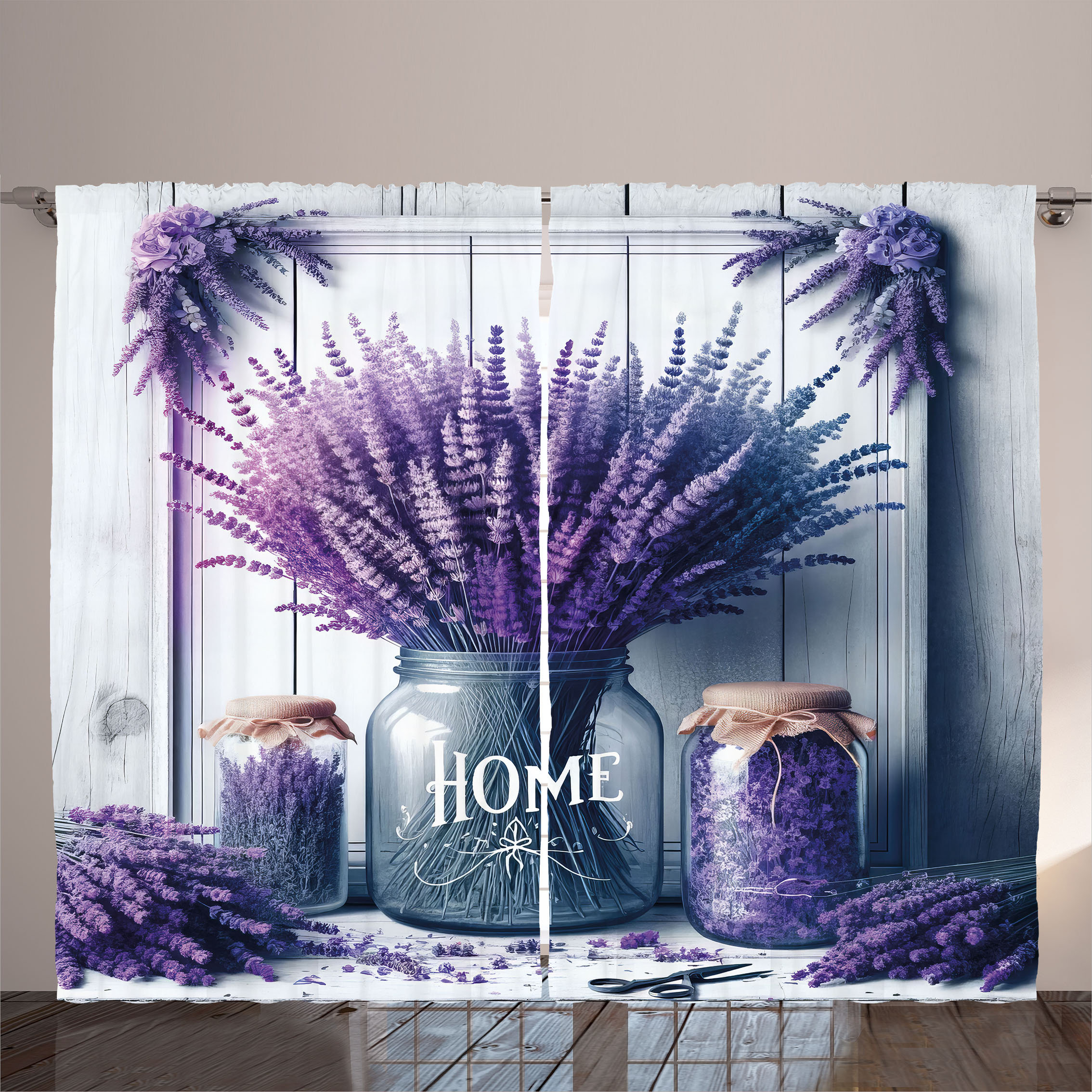 Ambesonne Curtains 2 Panel Set, Home Lettering and Lavender Quartz ...