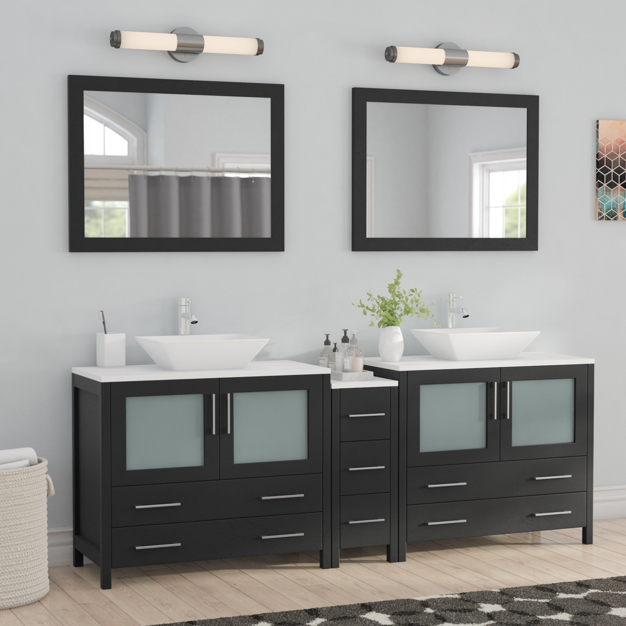 Vanity Art Wooden 84" Double Bathroom Vanity Set with Mirror & Reviews ...