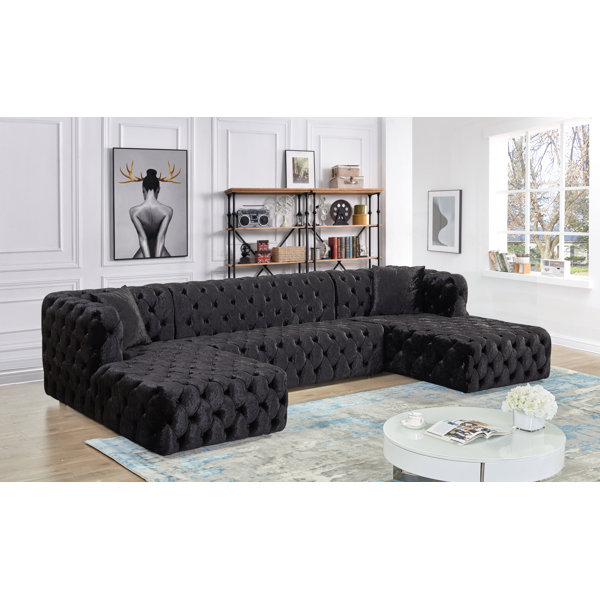 House of Hampton® Dymone Velvet Sectional & Reviews | Wayfair