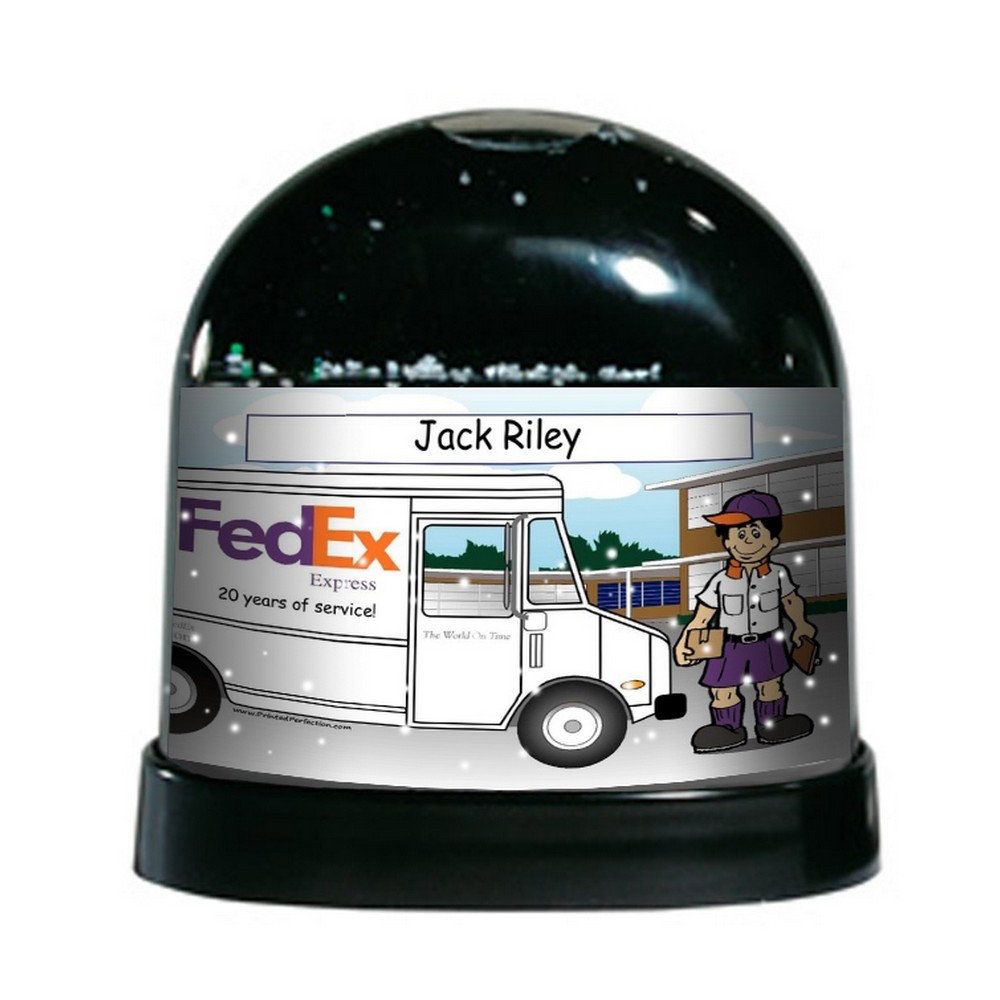 The Holiday Aisle® NTT Cartoon Caricature Male Fedex Driver Snow Globe ...