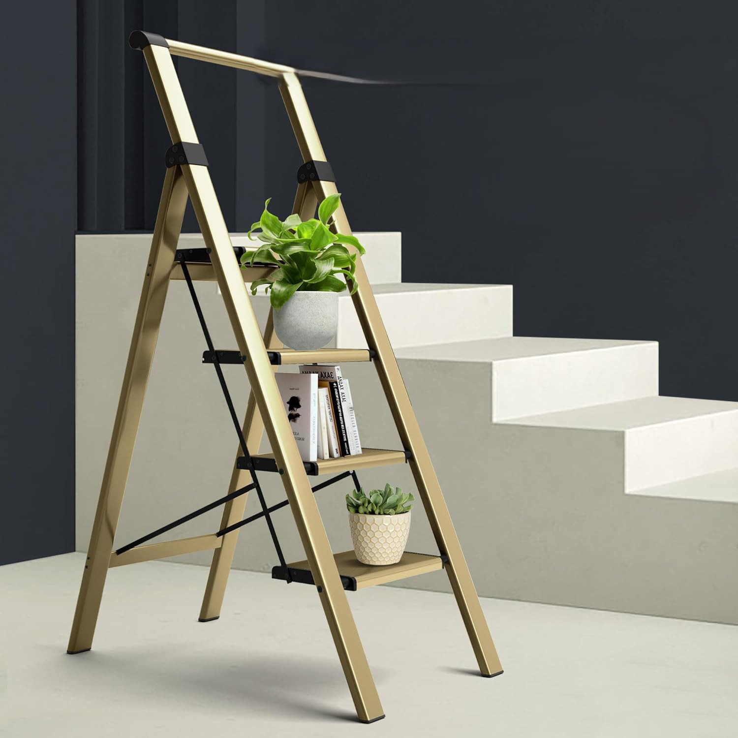 Latitude Run® Four-Step Folding Aluminum Ladder With Handrails And Non ...