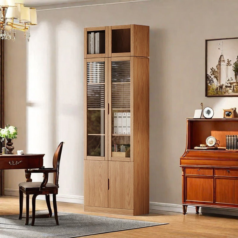 Parttlion Solid wood bookcase with glass locker | Wayfair