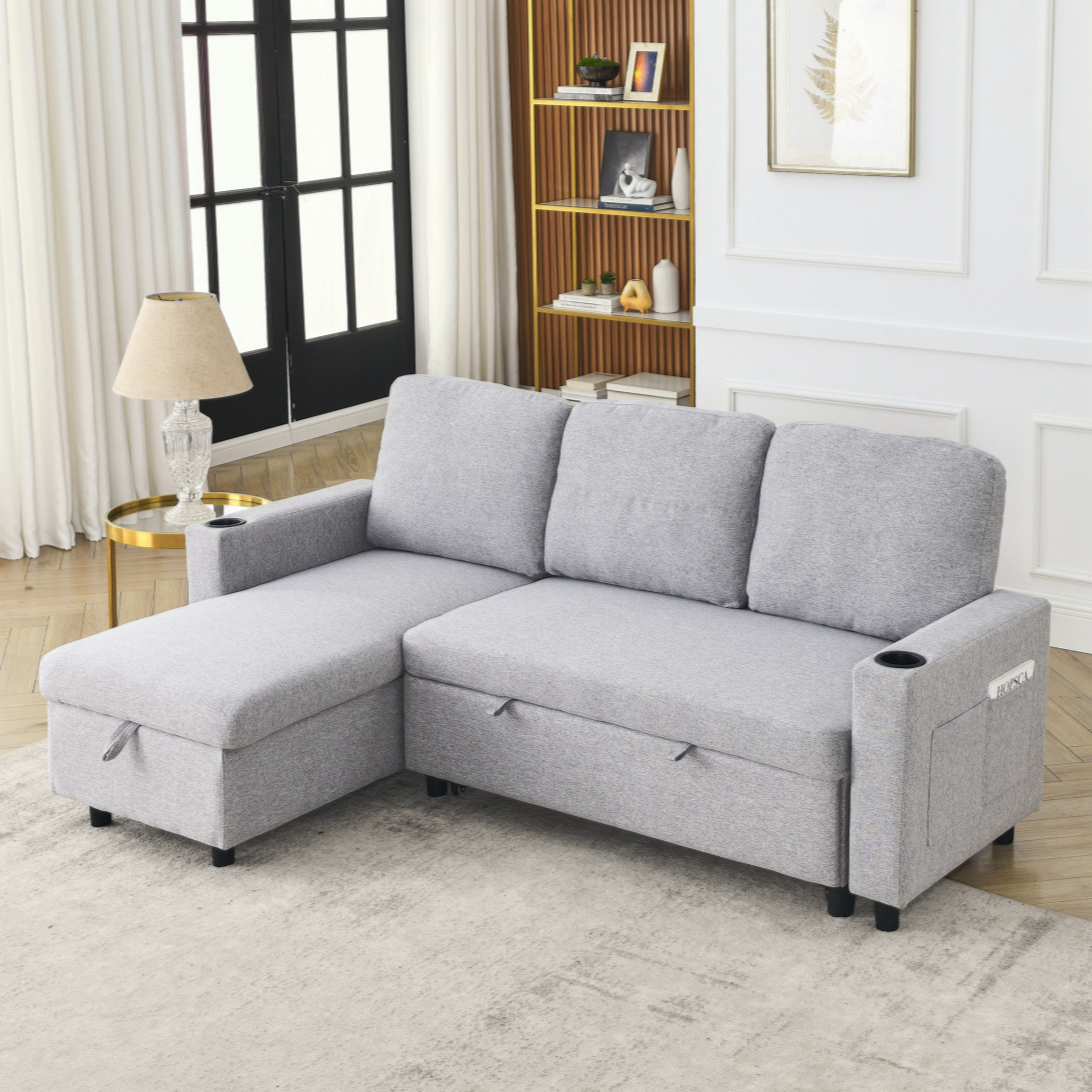 Latitude Run® 78.7"Comfortable Linen L-Shaped Combo Sofa Sofa Bed ...