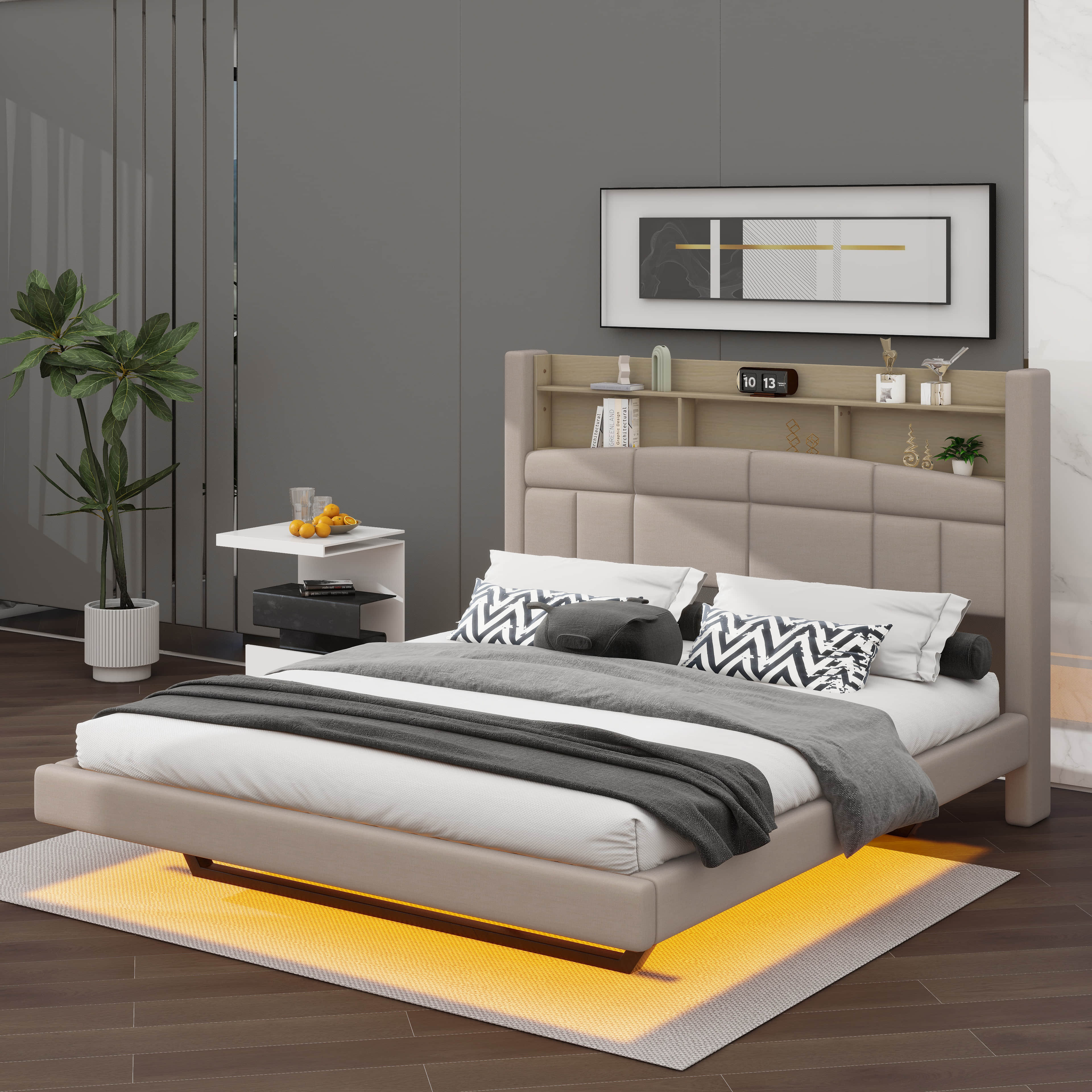 Ivy Bronx A Upholstered Floating Bed Equipped With LED Lighting | Wayfair