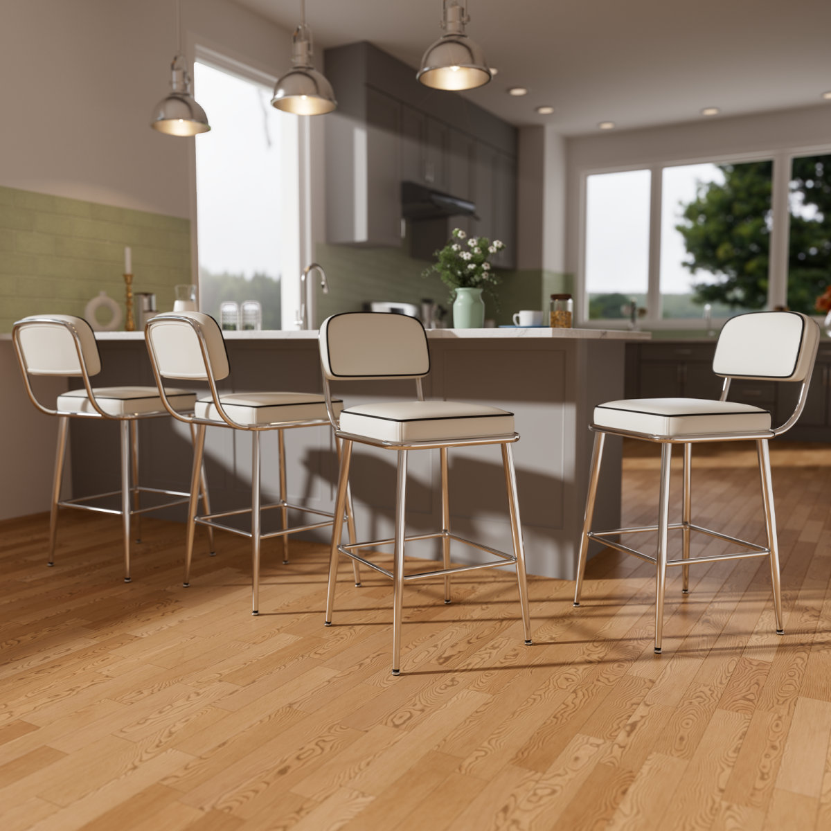 Ivy Bronx 26 inch Counter Height Bar Stools,Leather Bar Stools with ...