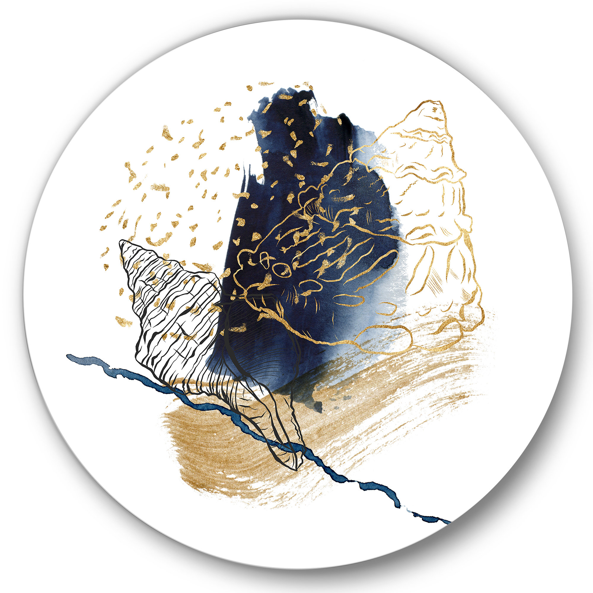 East Urban Home Gold Shell Line Art With Underwater Marine Life ...