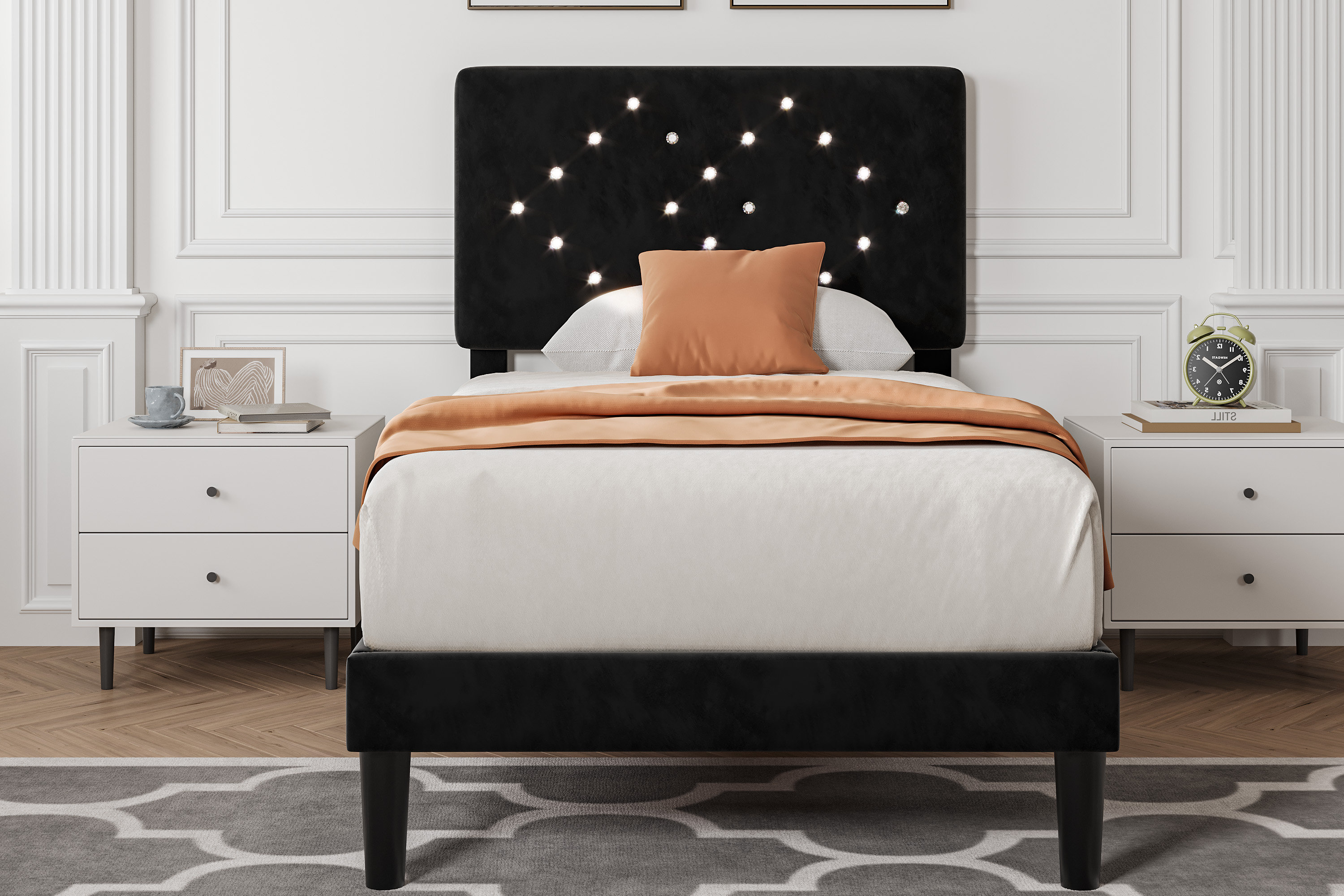 Mercer41 Bed Frames with Headboard,Upholstered Platform Bedframe with ...