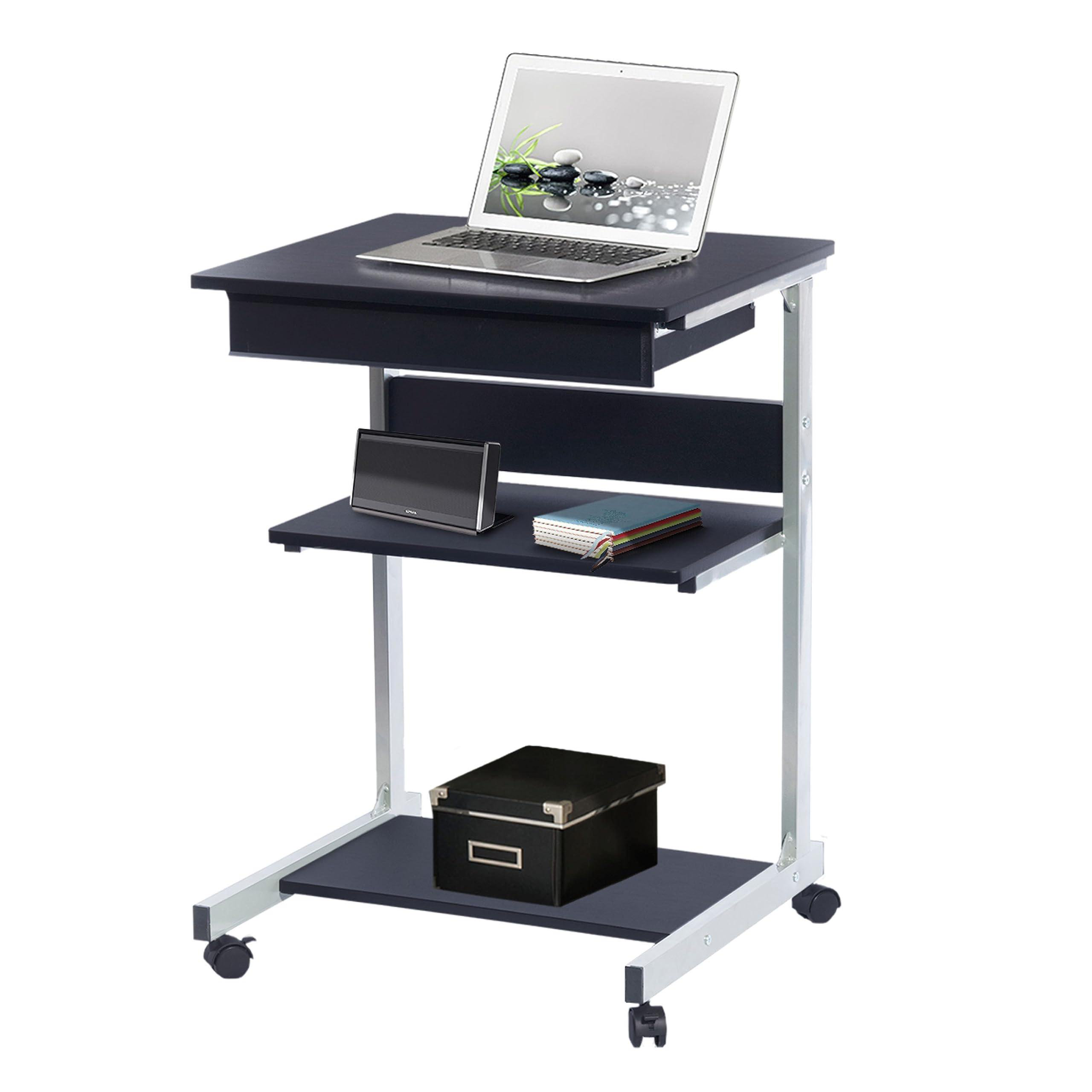 BBCPC Rolling Laptop Cart with Storage, Adjustable Height, Black ...